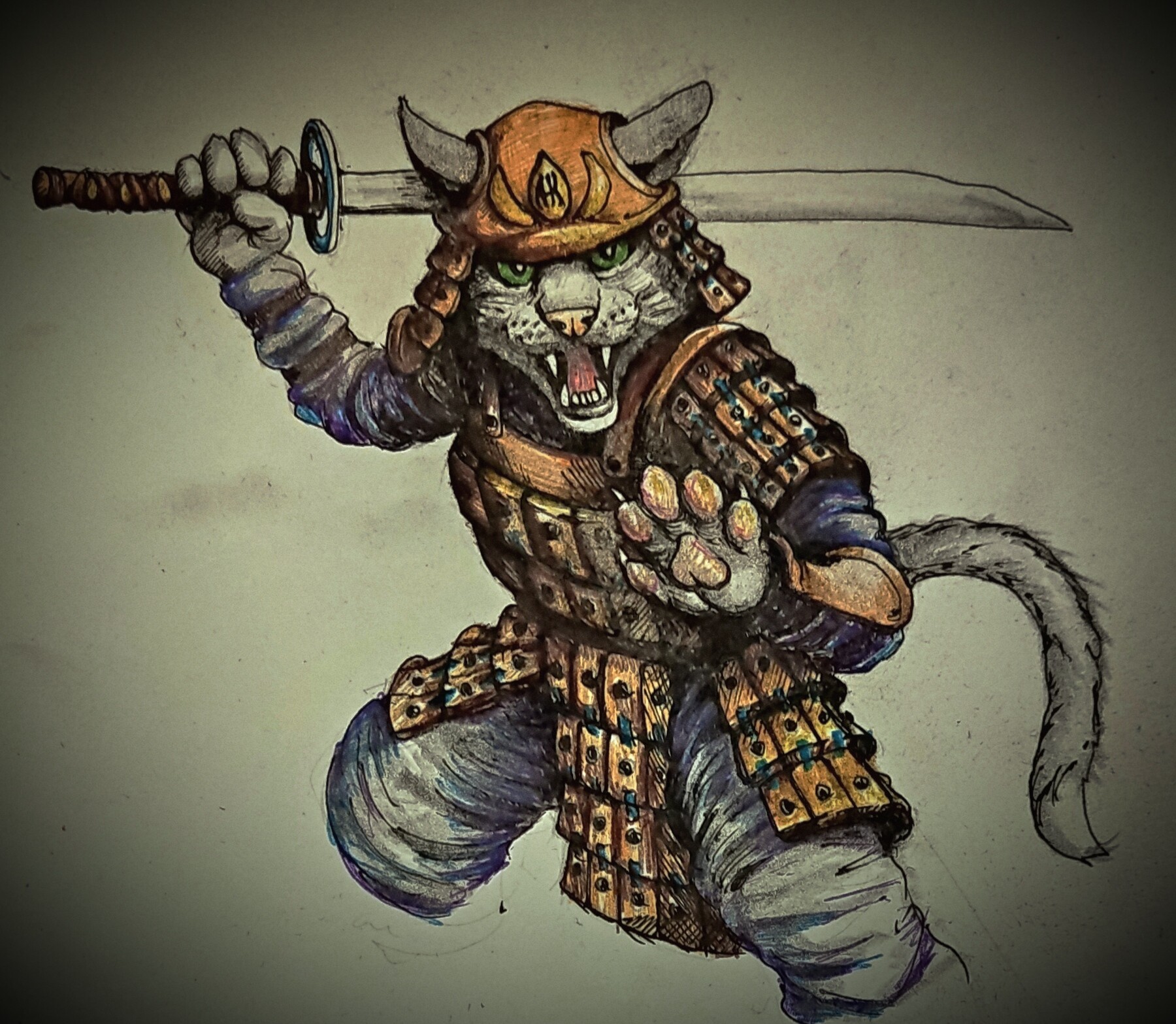 ArtStation - samurai cat, sketch, pencil, pen