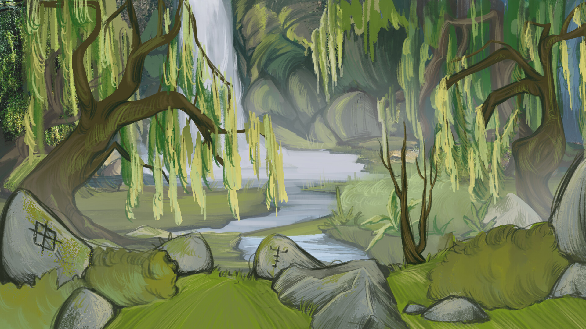 ArtStation - Magical waterfall