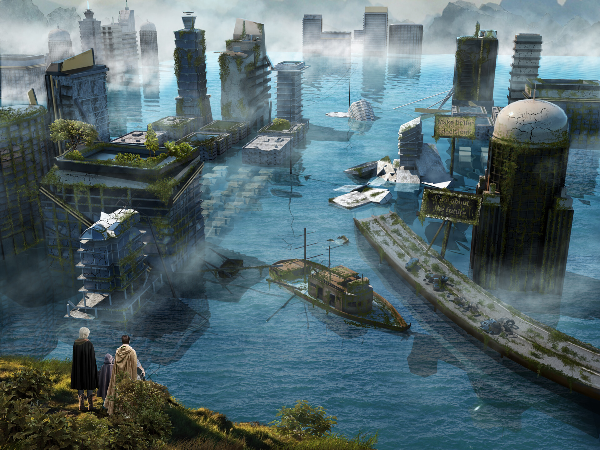 ArtStation - Drowning city (concept, 3D modeling, and compositing)