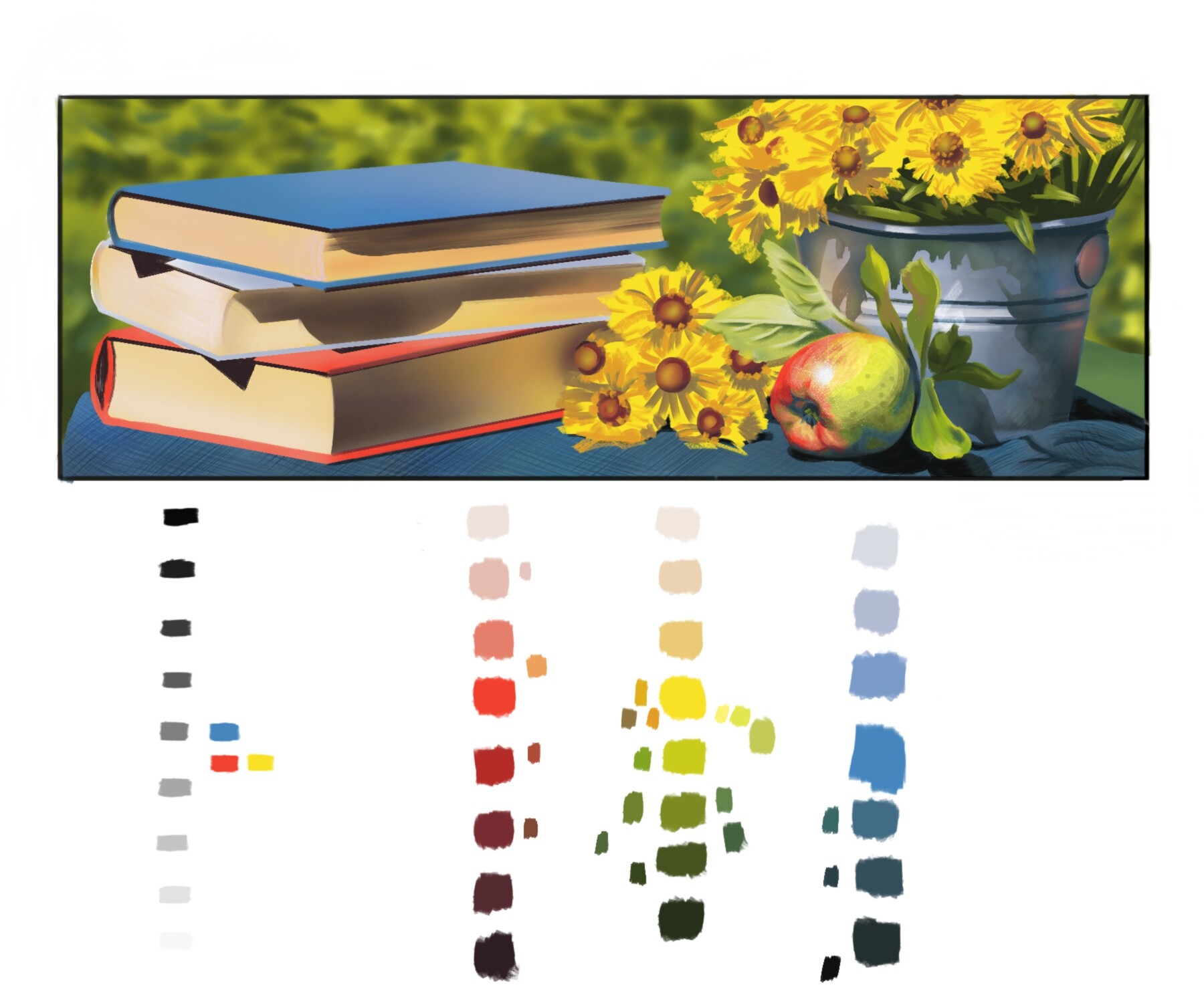 ArtStation - Still Life Books, Flowers & Apple