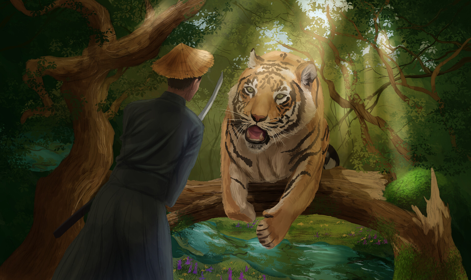 ArtStation - Tiger vs Samurai in jungle