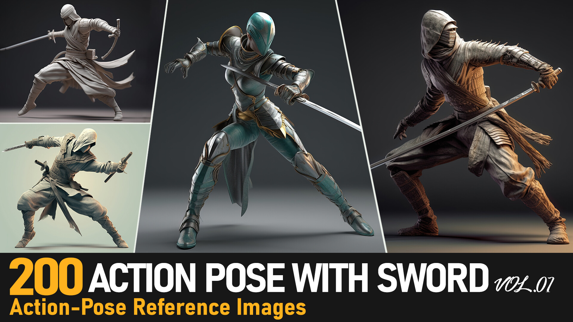 Vio_Lemurian - Action Pose With Sword VOL.01|4K Reference Images