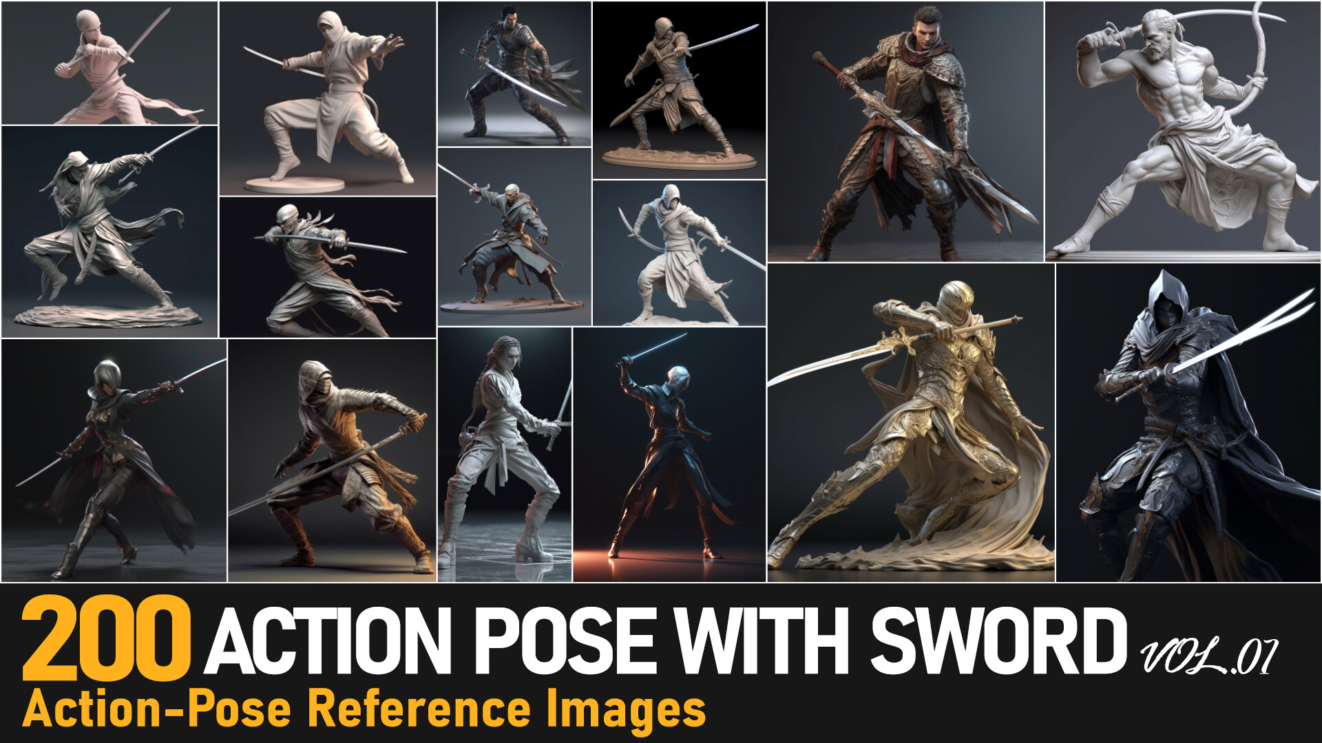 Vio_Lemurian - Action Pose With Sword VOL.01|4K Reference Images