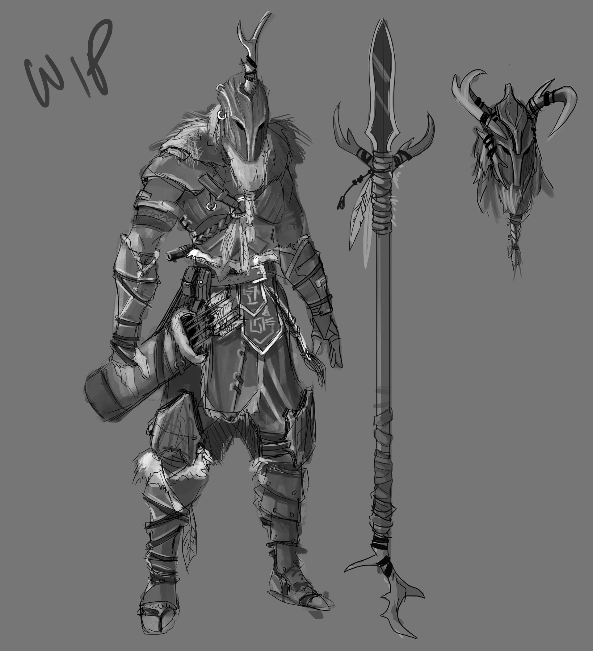 ArtStation - Elk warrior sketch