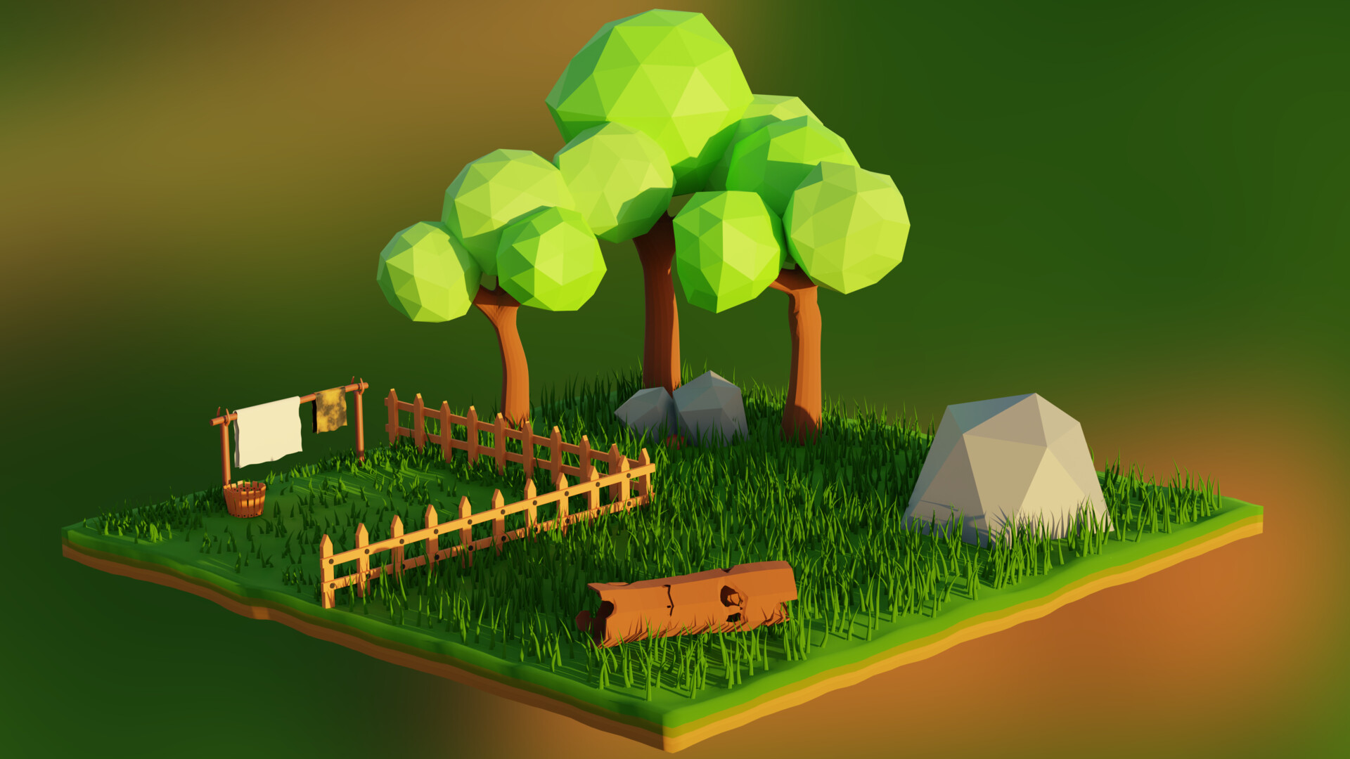 ArtStation - Low-Poly Old Style Landscape Scene