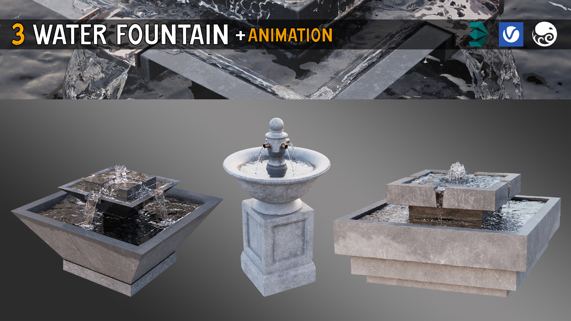 ArtStation - 3 Animated Water Fountain