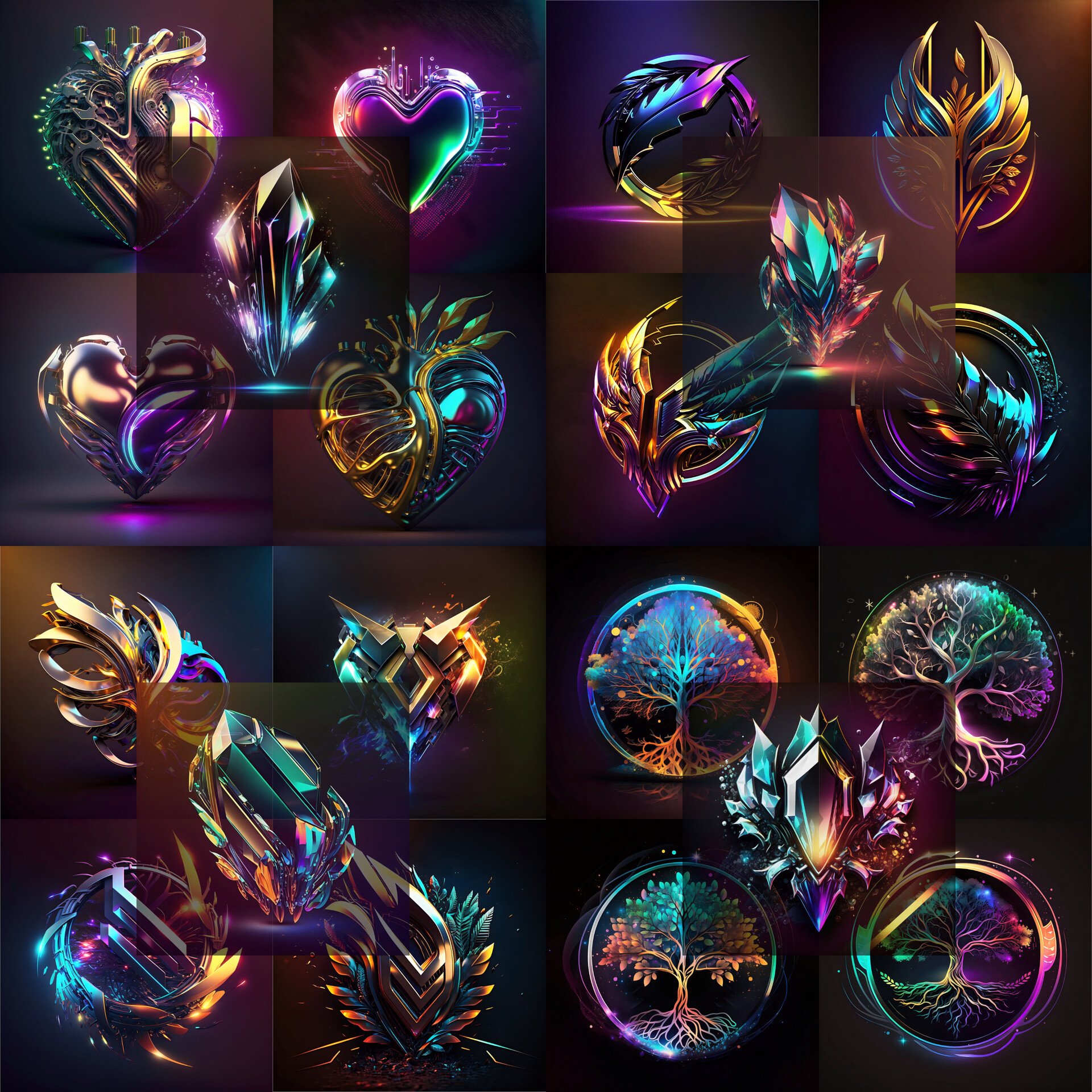 ArtStation - Synthwave Logo Badge Token Emblem Heart Tree Crystal ...
