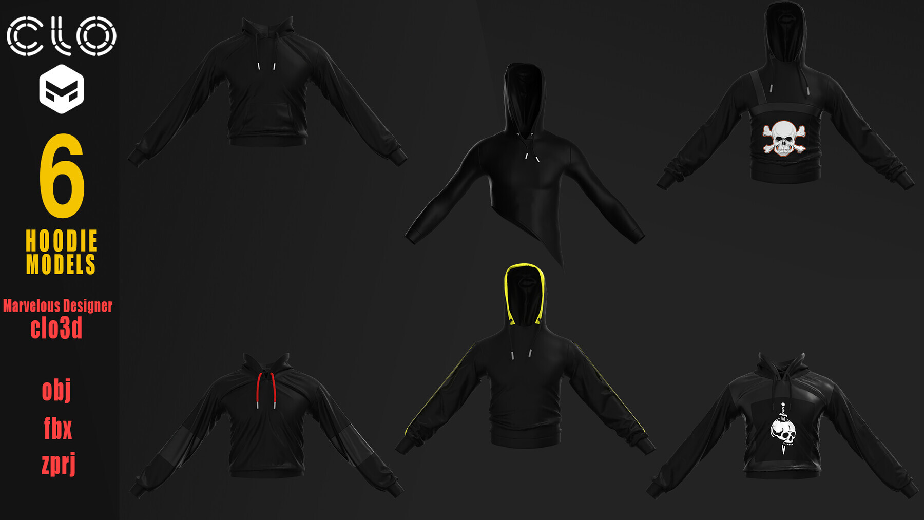 ArtStation - 6 HOODIE MODELS/Marvelous Designer/CLO 3D