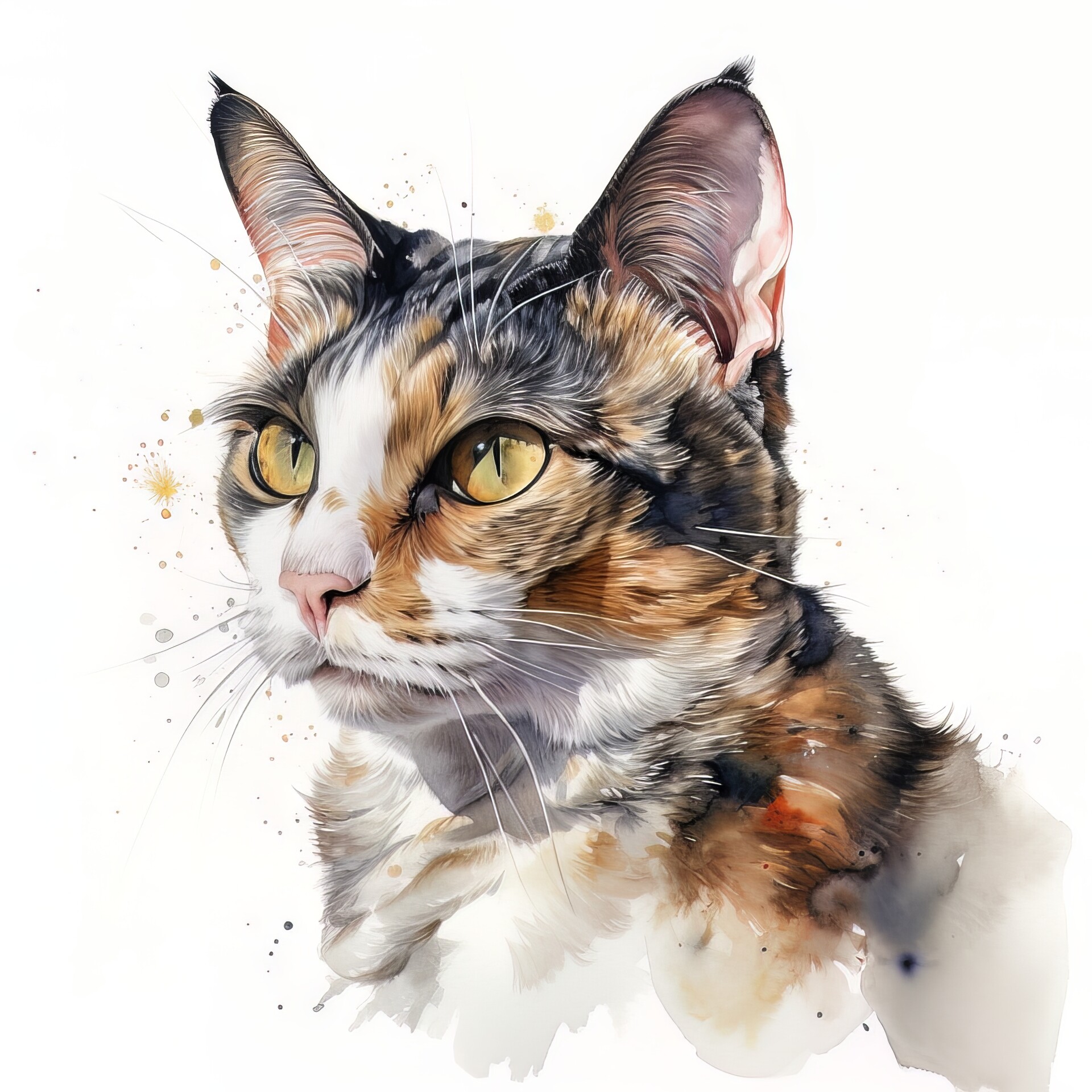 ArtStation - Tortoiseshell Cat Portrait Watercolor Painting