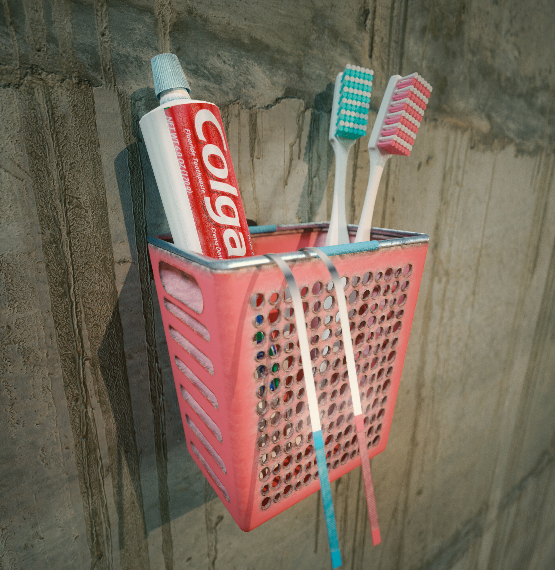 ArtStation - Toothbrushes and toothpaste inside a plastic stand with ...