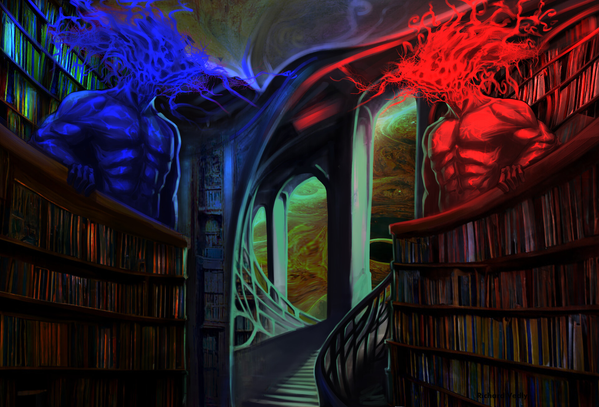 ArtStation - Library Battle.