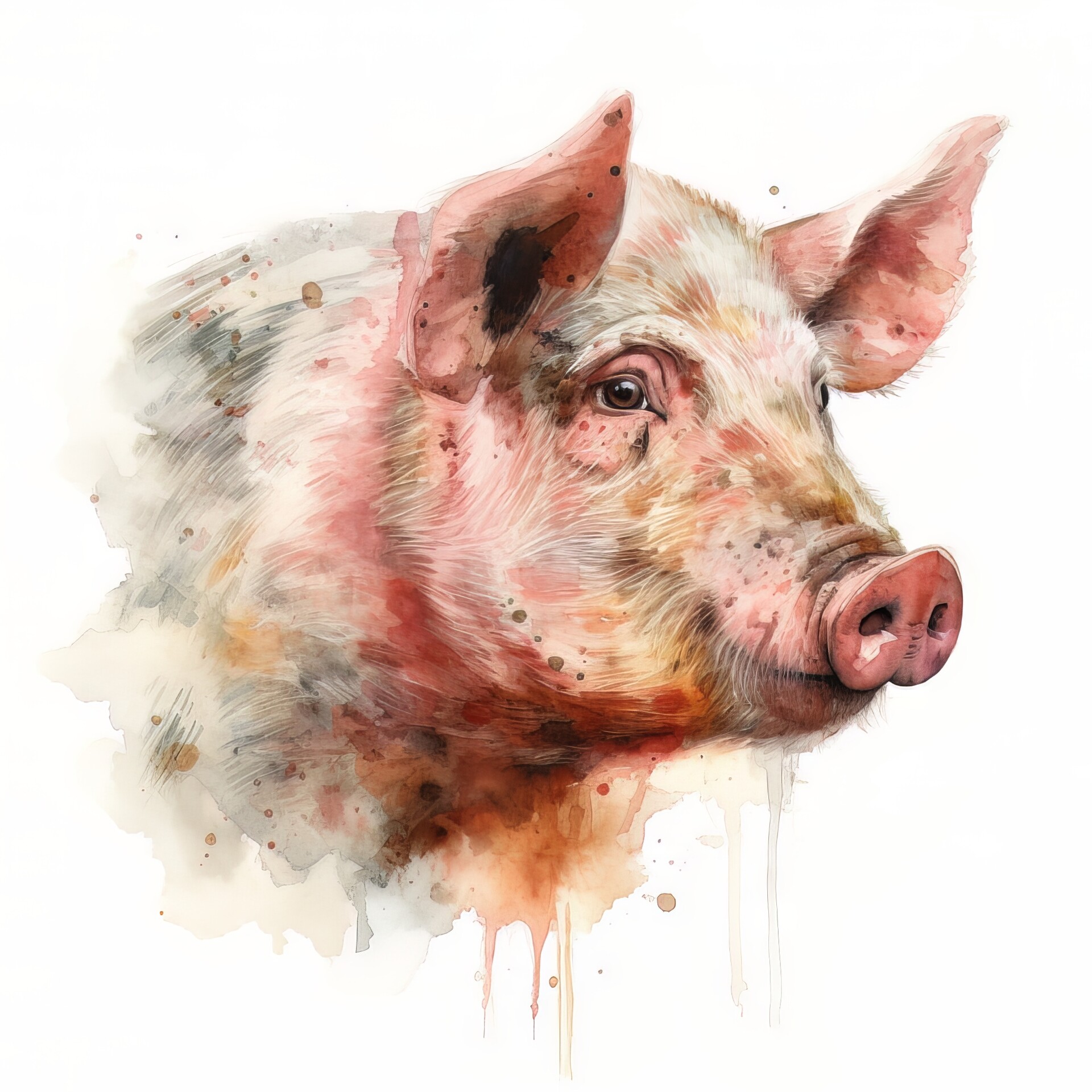 ArtStation - Pig Animal Portrait Watercolor Painting