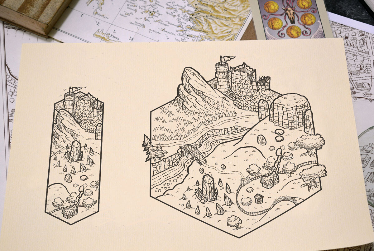 ArtStation - Mini Hex Map and Compass Rose Commission