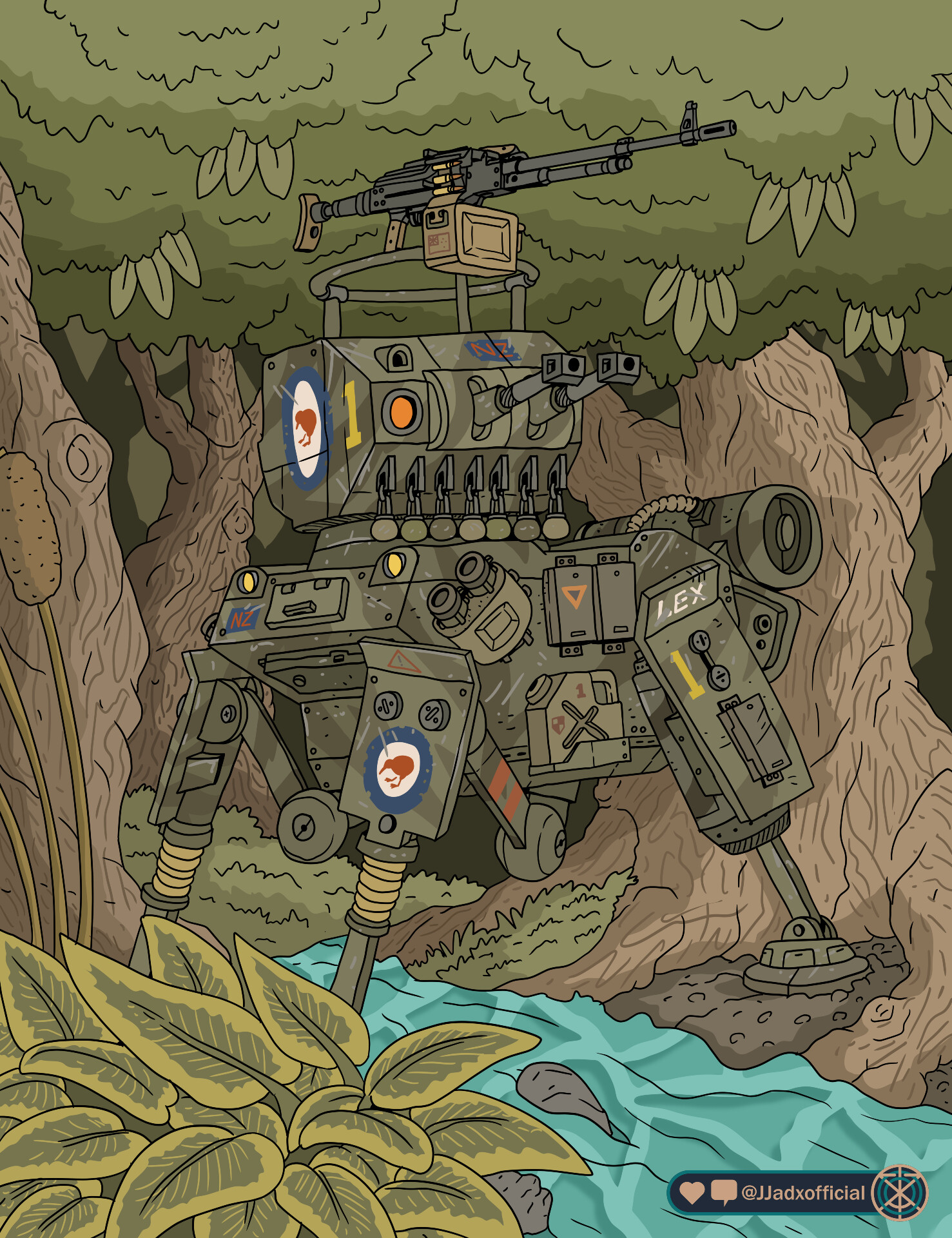 ArtStation - kiwi jungle mech tank. New Zealand.