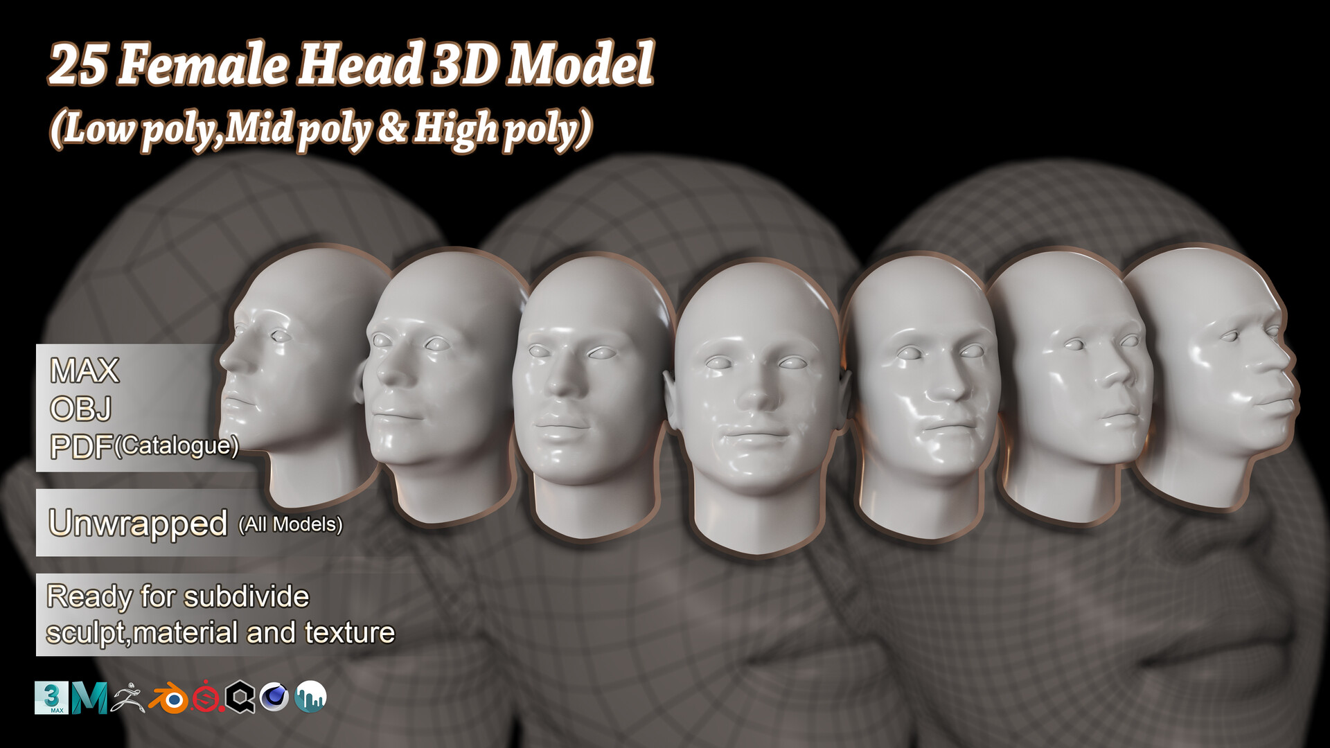 ArtStation - 25 Male Head 3D Model Basemesh