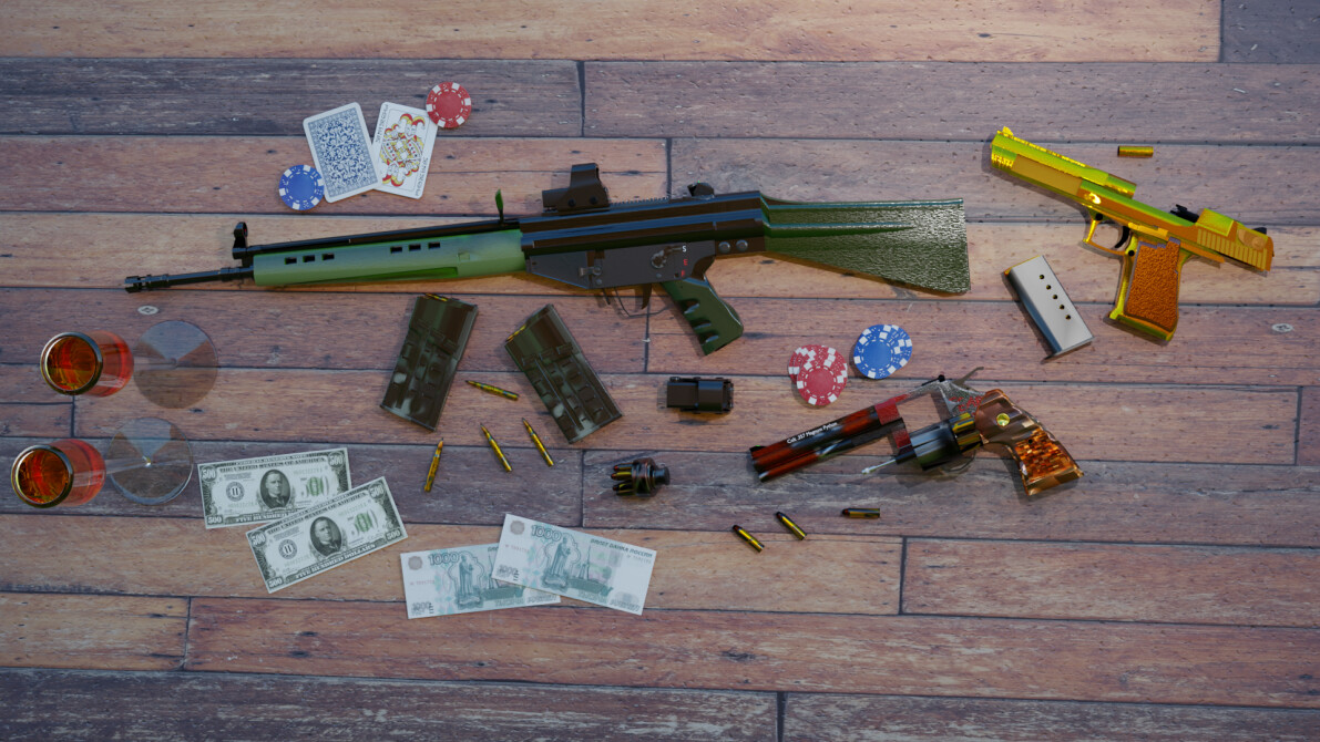 ArtStation - Criminal's gun & poker