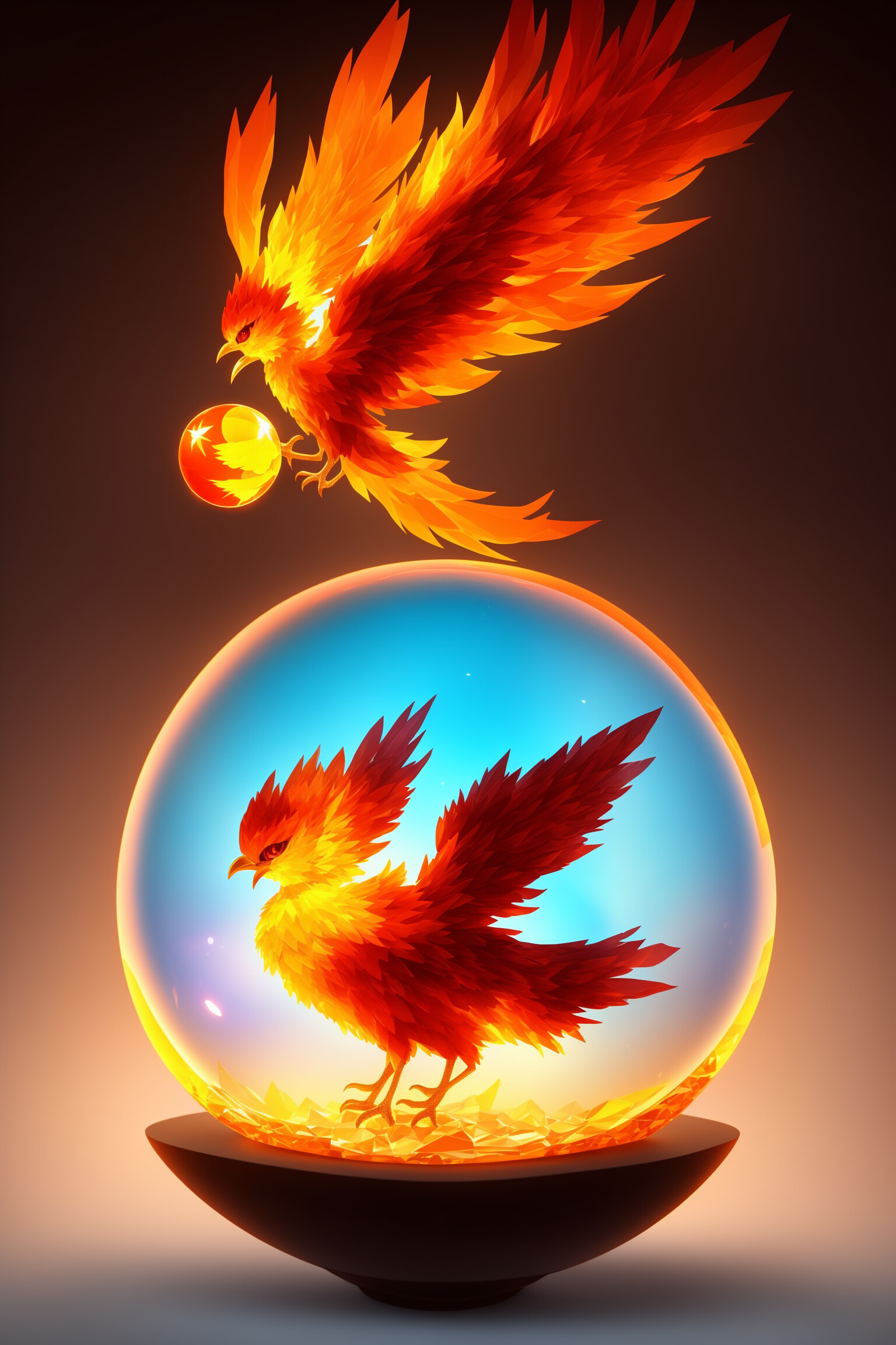 ArtStation - A cute adorable baby phoenix made of crystal ball with low ...