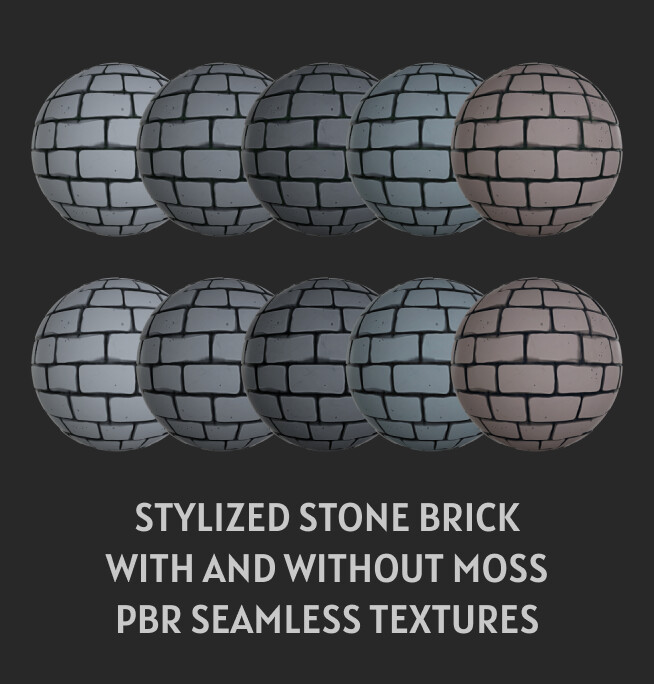 ArtStation - 10 Stylized PBR Seamless Stone Brick Textures