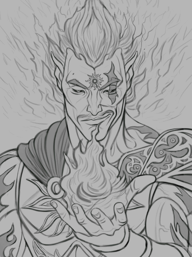 how to draw a fire god