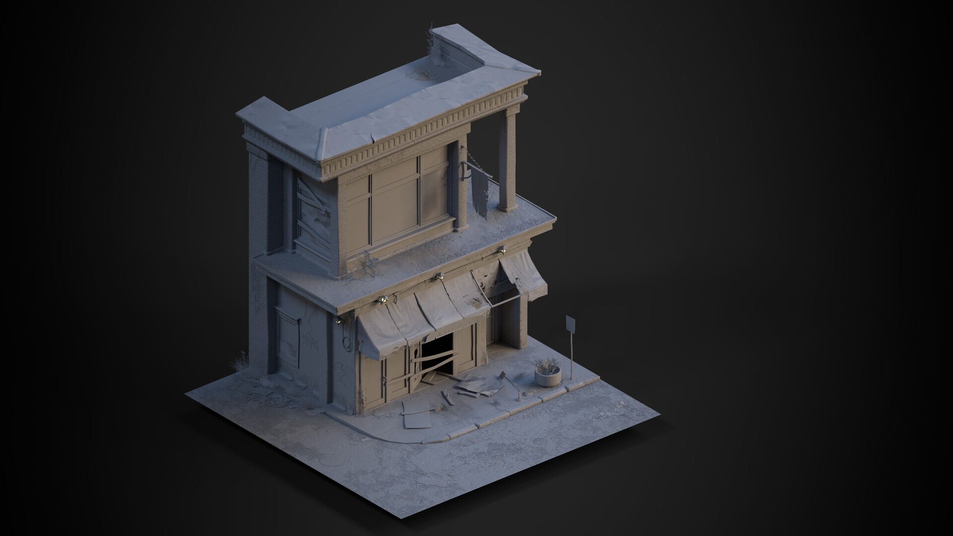 CGitems.ru - A destroyed cafe after zombie apocalypse