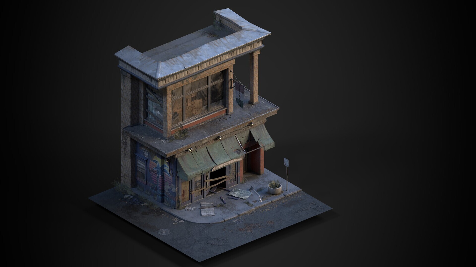 CGitems.ru - A destroyed cafe after zombie apocalypse