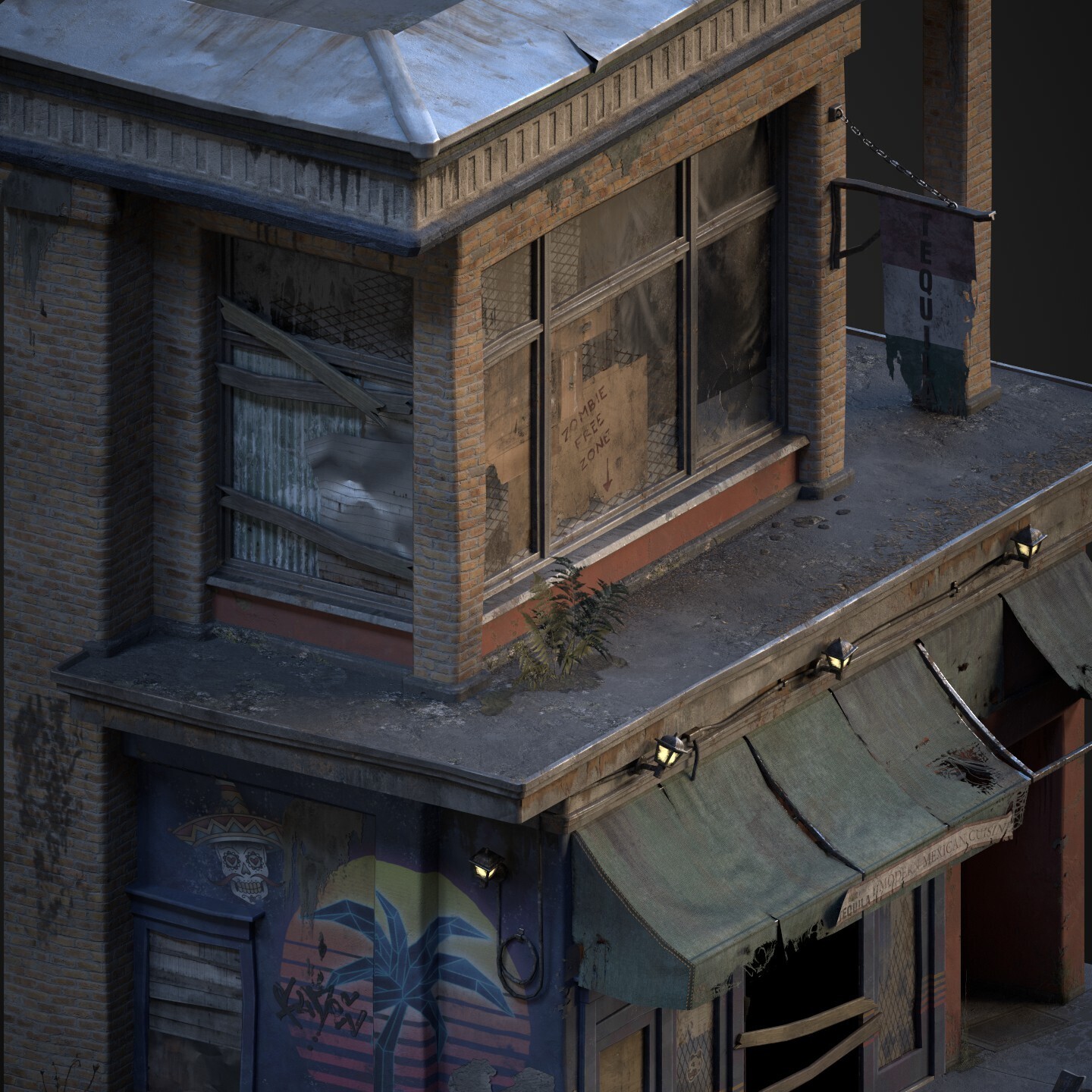 ArtStation - A destroyed cafe after zombie apocalypse