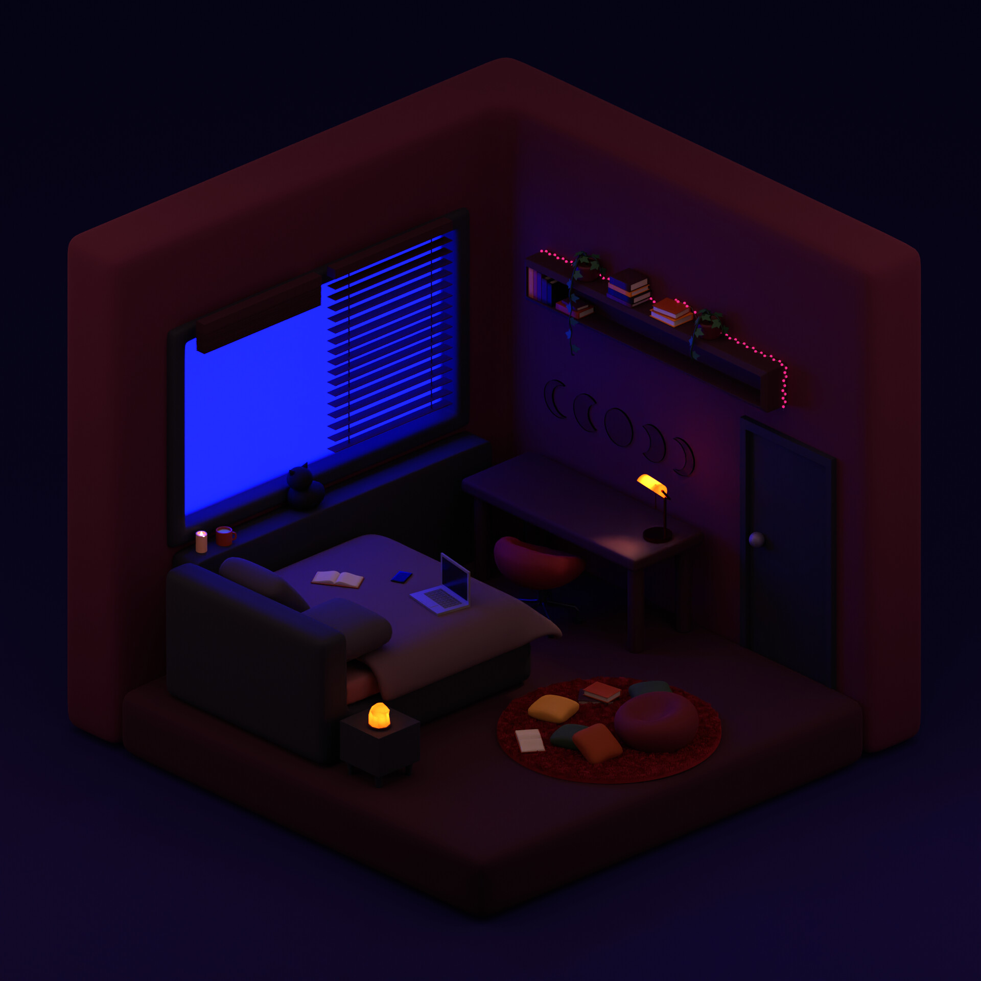 ArtStation - Blue hour 3d isometric room