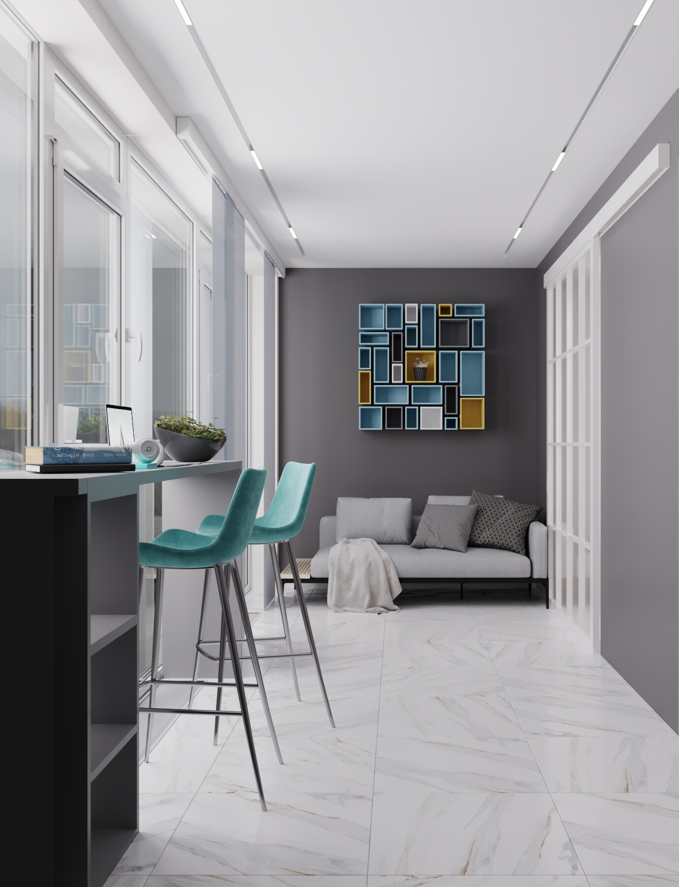 ArtStation - Working and resting space at large balcony with riverside view