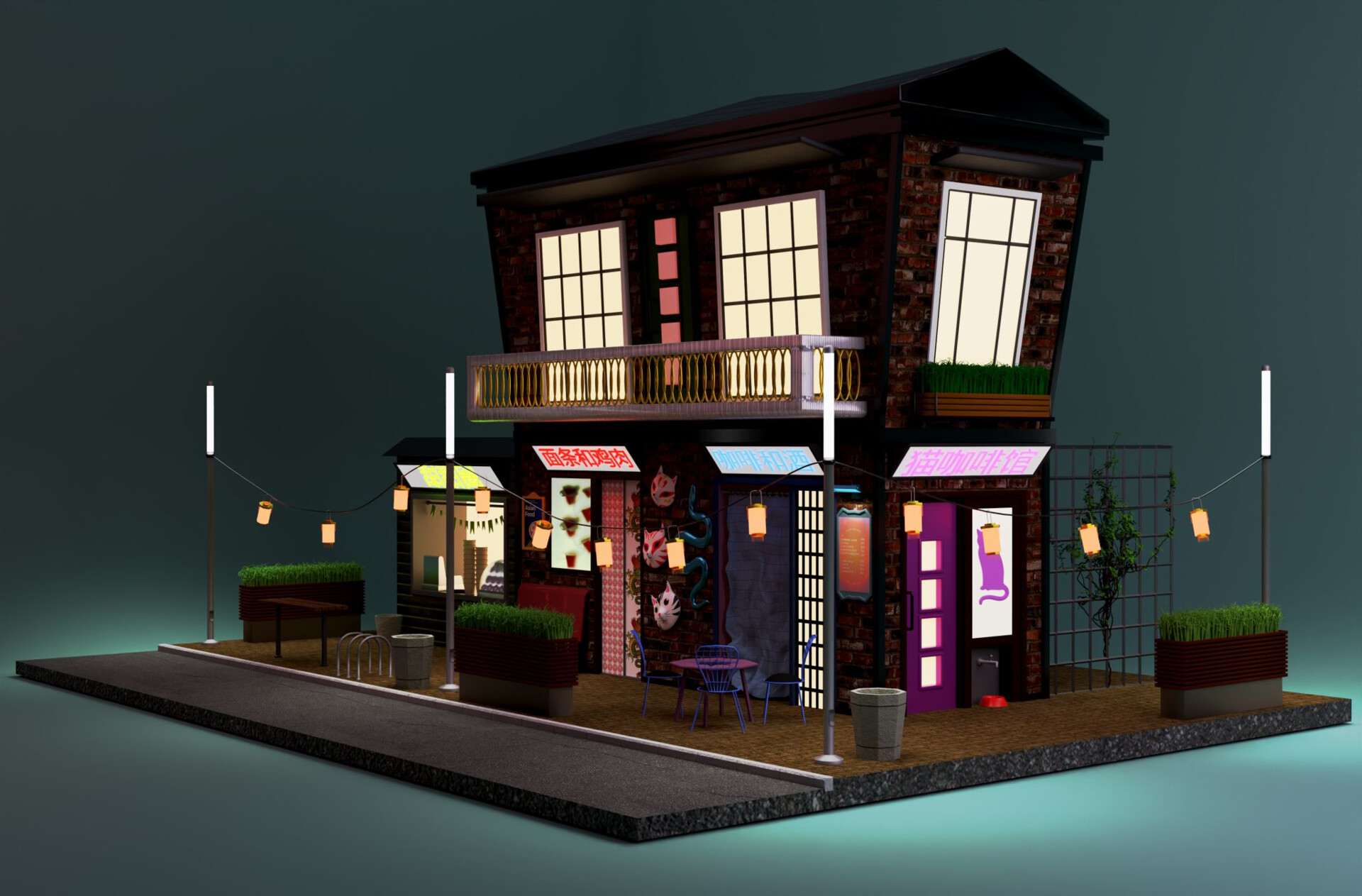 ArtStation - 3D Вuildings with Asian vibe