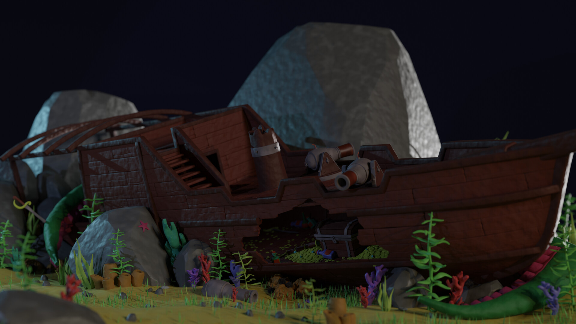 ArtStation - sunken clay pirate ship