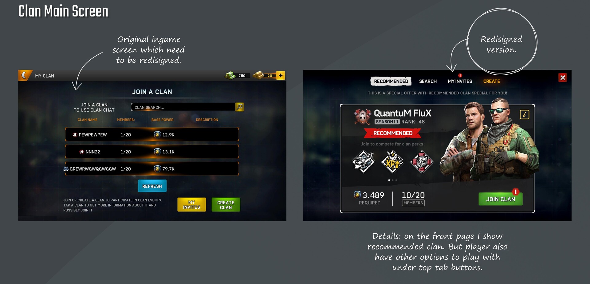Anton Shmetelko - Left to Survive. Clan Interface Update. UI/UX Design