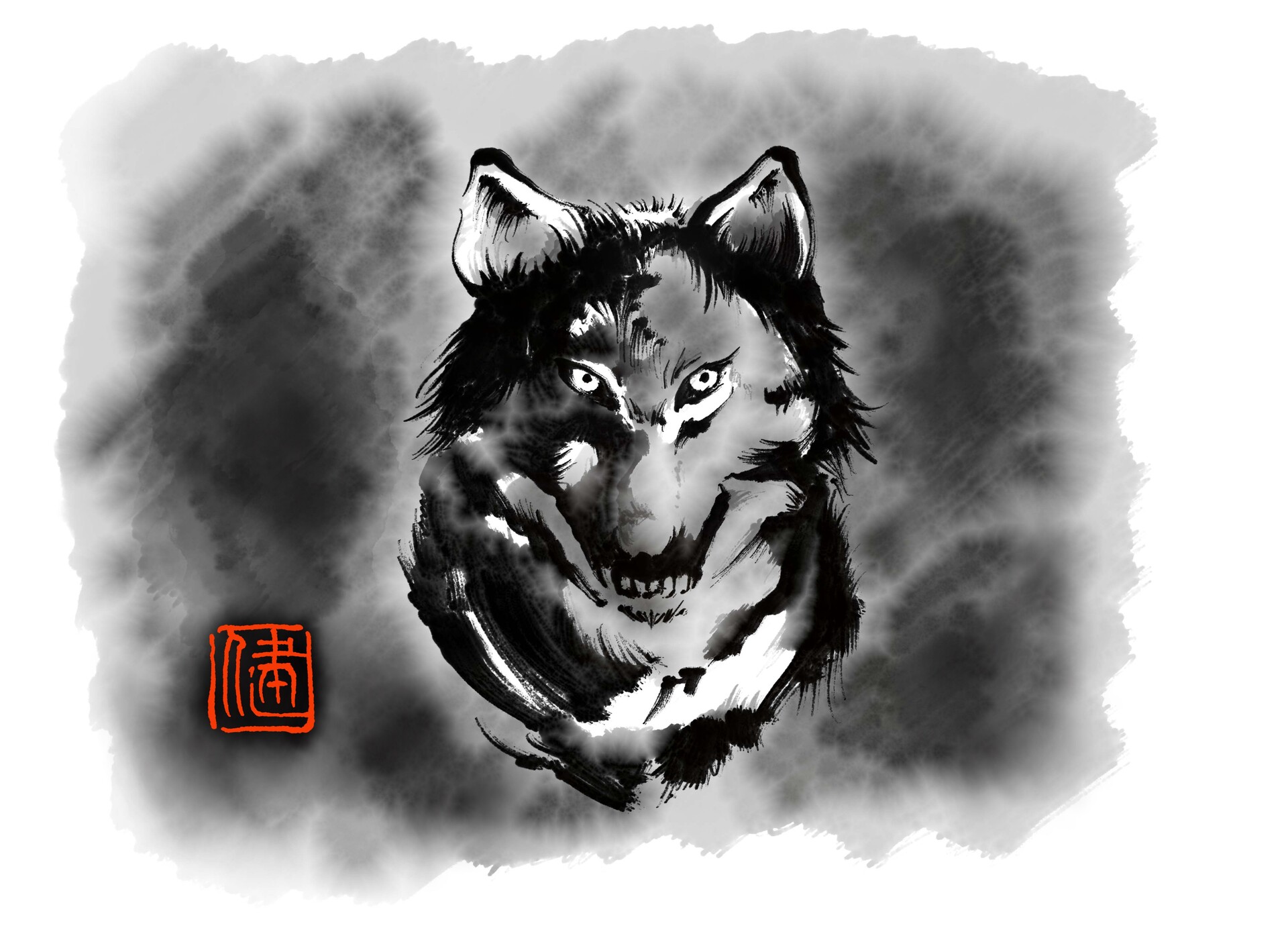 ArtStation - Ink Painting of The Wolf, traditional media on Japanese paper