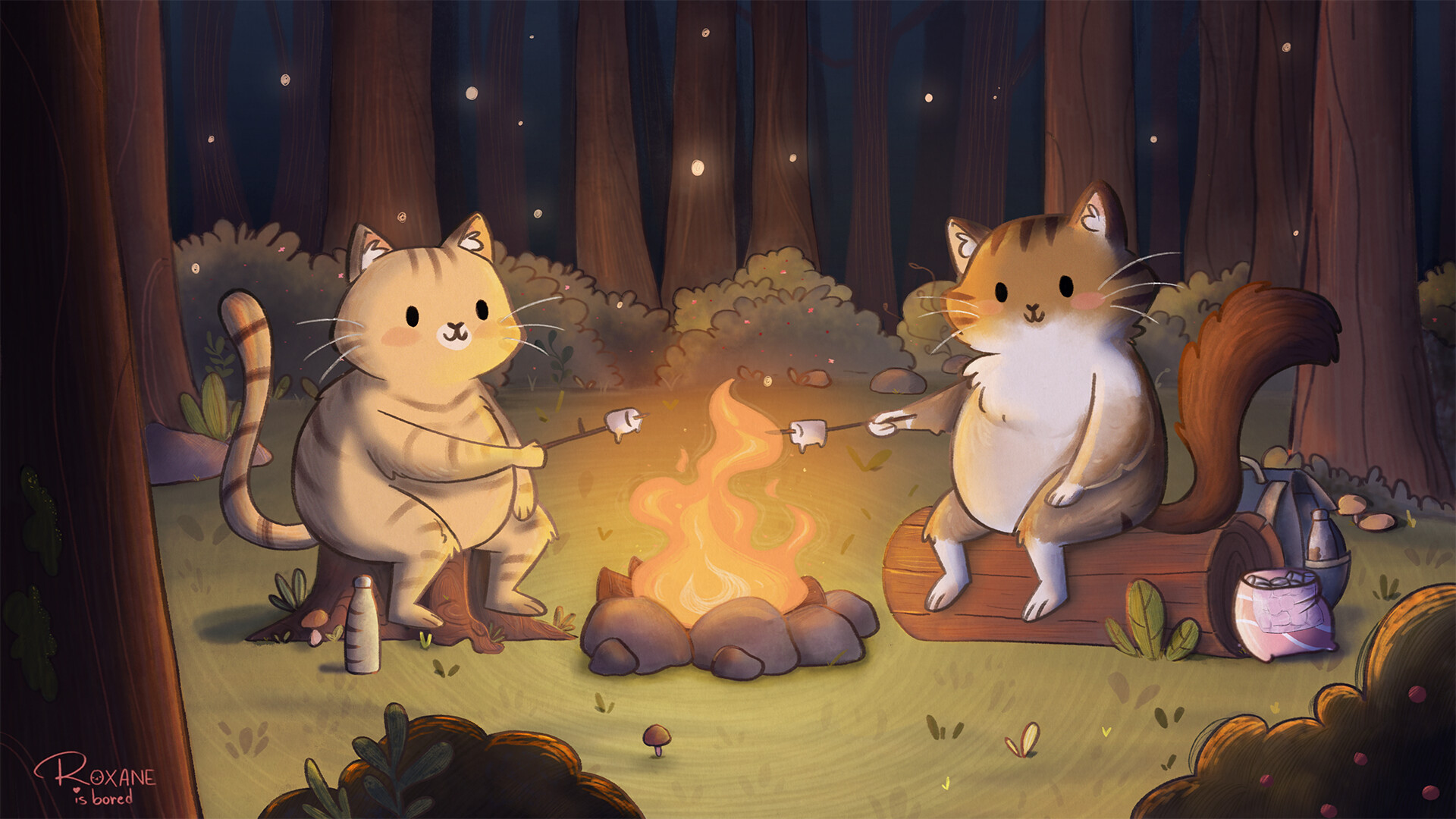 ArtStation - Cat campfire
