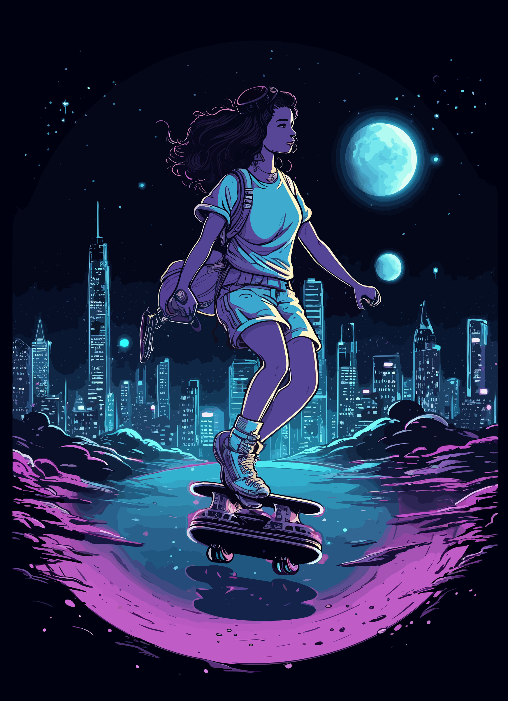 ArtStation - a light skin woman riding on hover roller skate