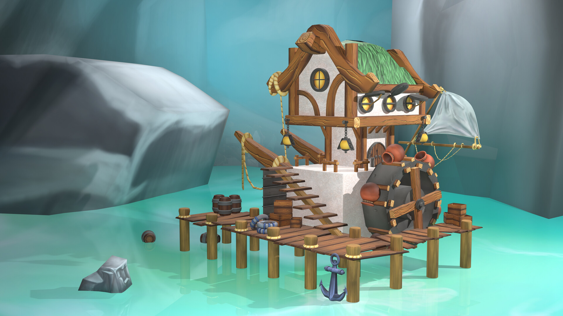 ArtStation - Water Mill - Hand Painted Environment Study