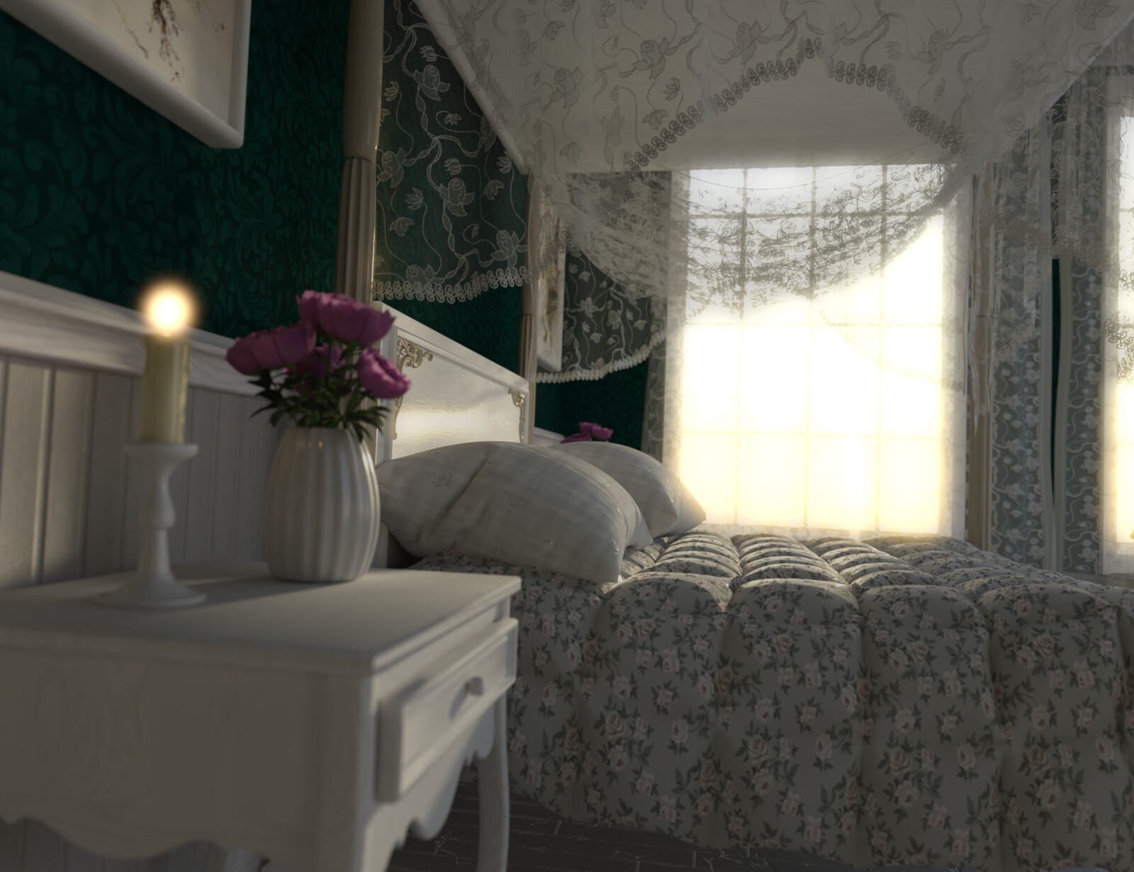 Anita Schaerlaeken - Elegant romantic bedroom vignette
