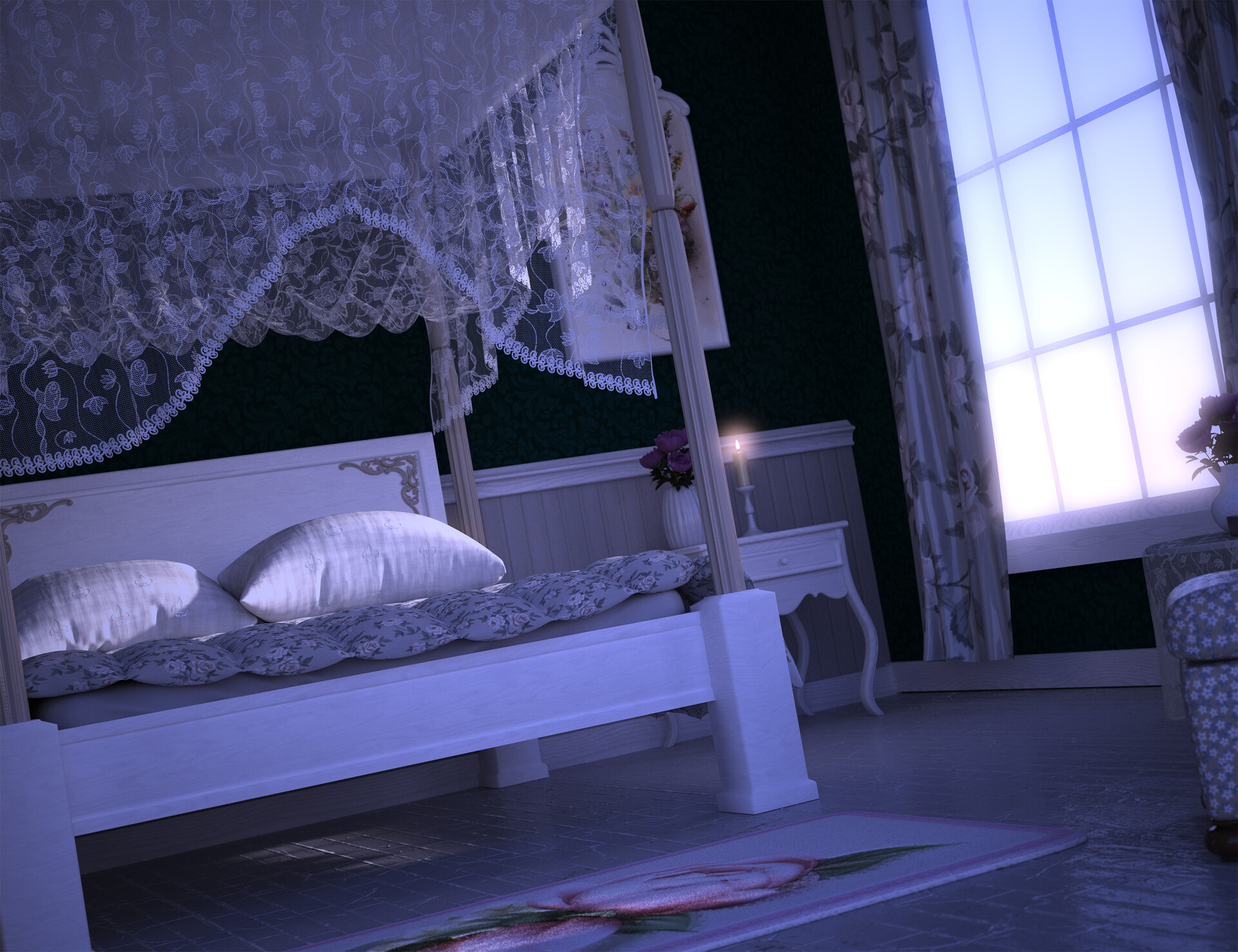 Anita Schaerlaeken - Elegant romantic bedroom vignette