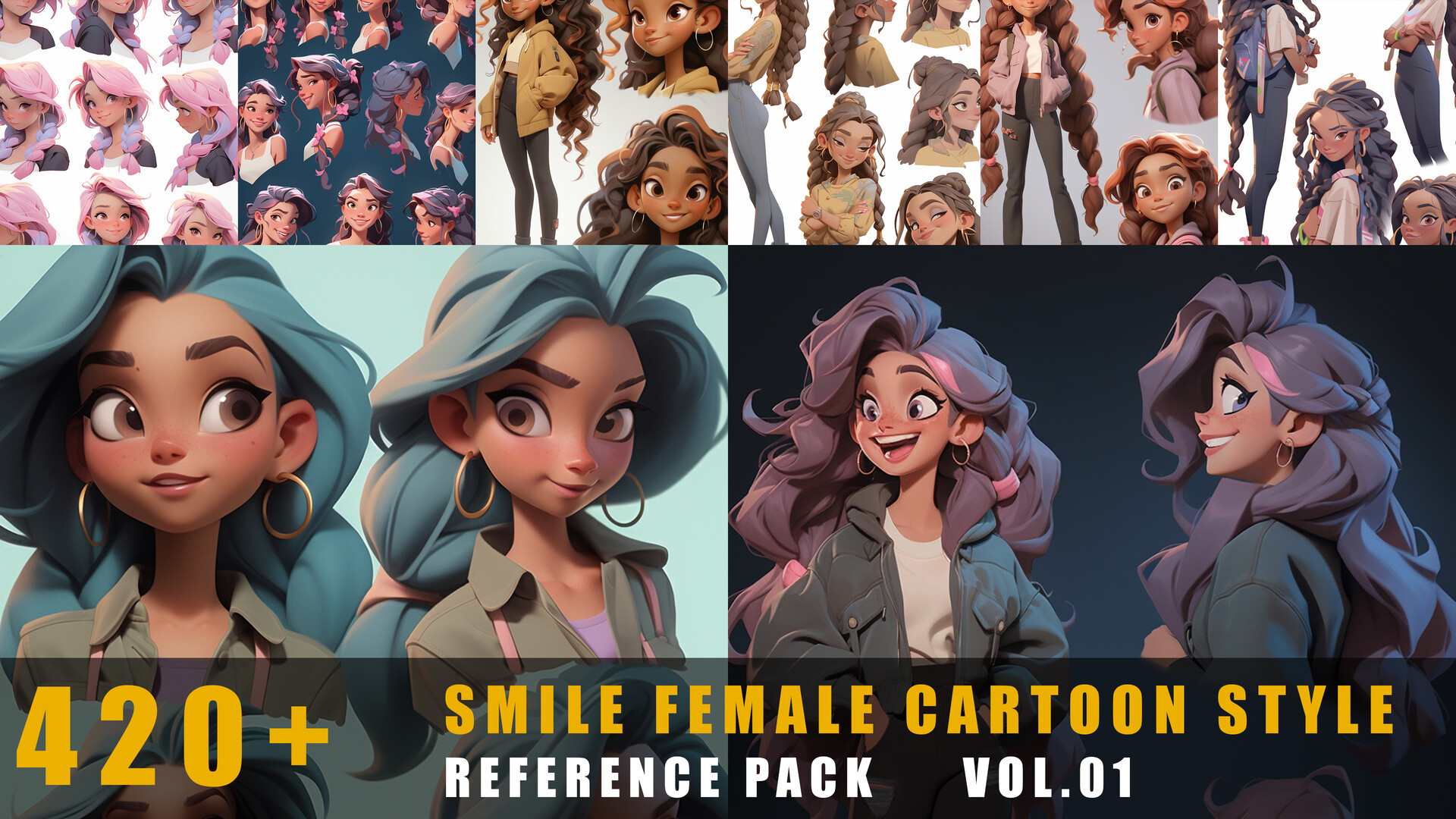 WaterLaw's Studio - 420+ Smile Female Cartoon Style - References Pack ...