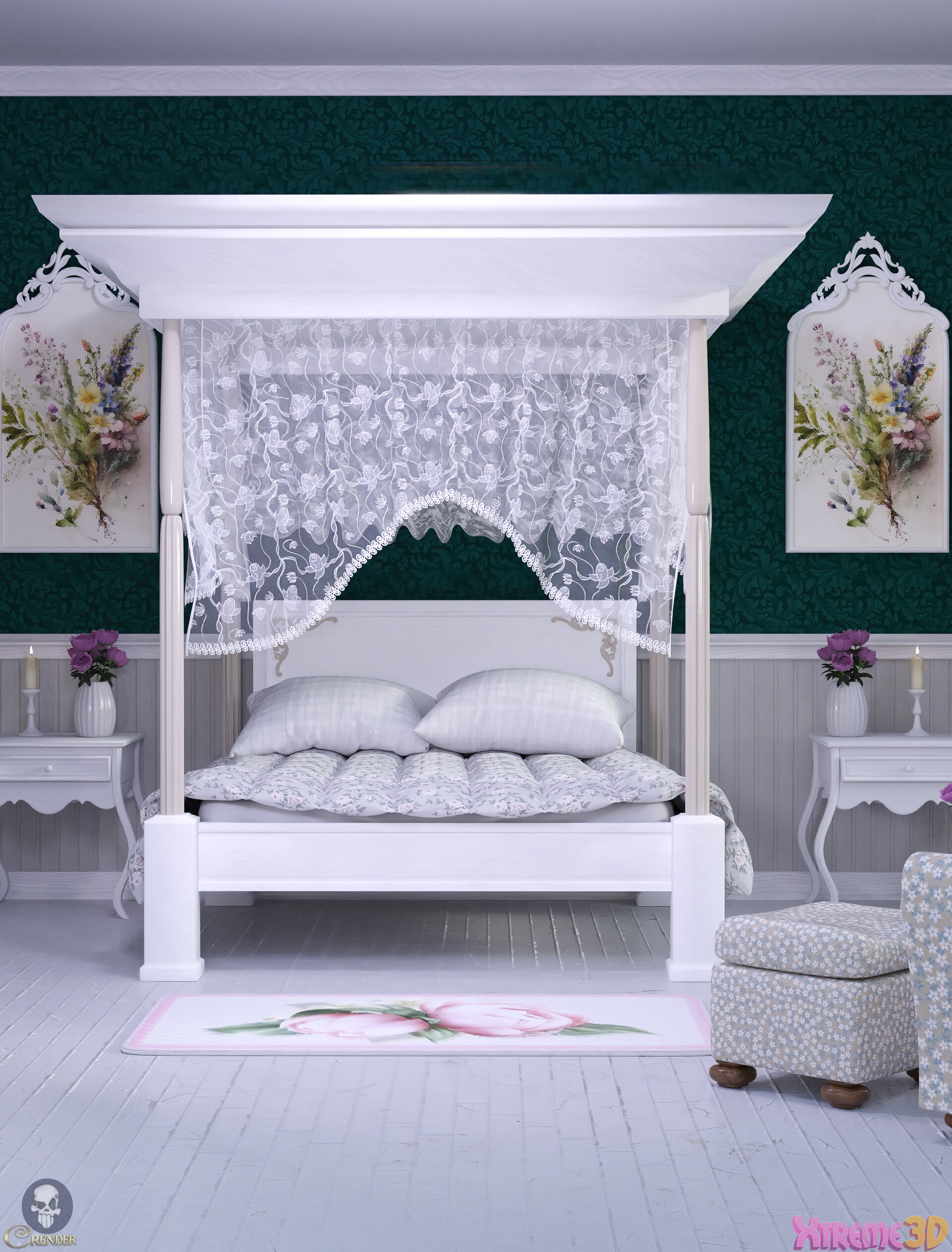 Xtreme3D Studio - Elegant Romantic Bedroom Vignette by Amaranth