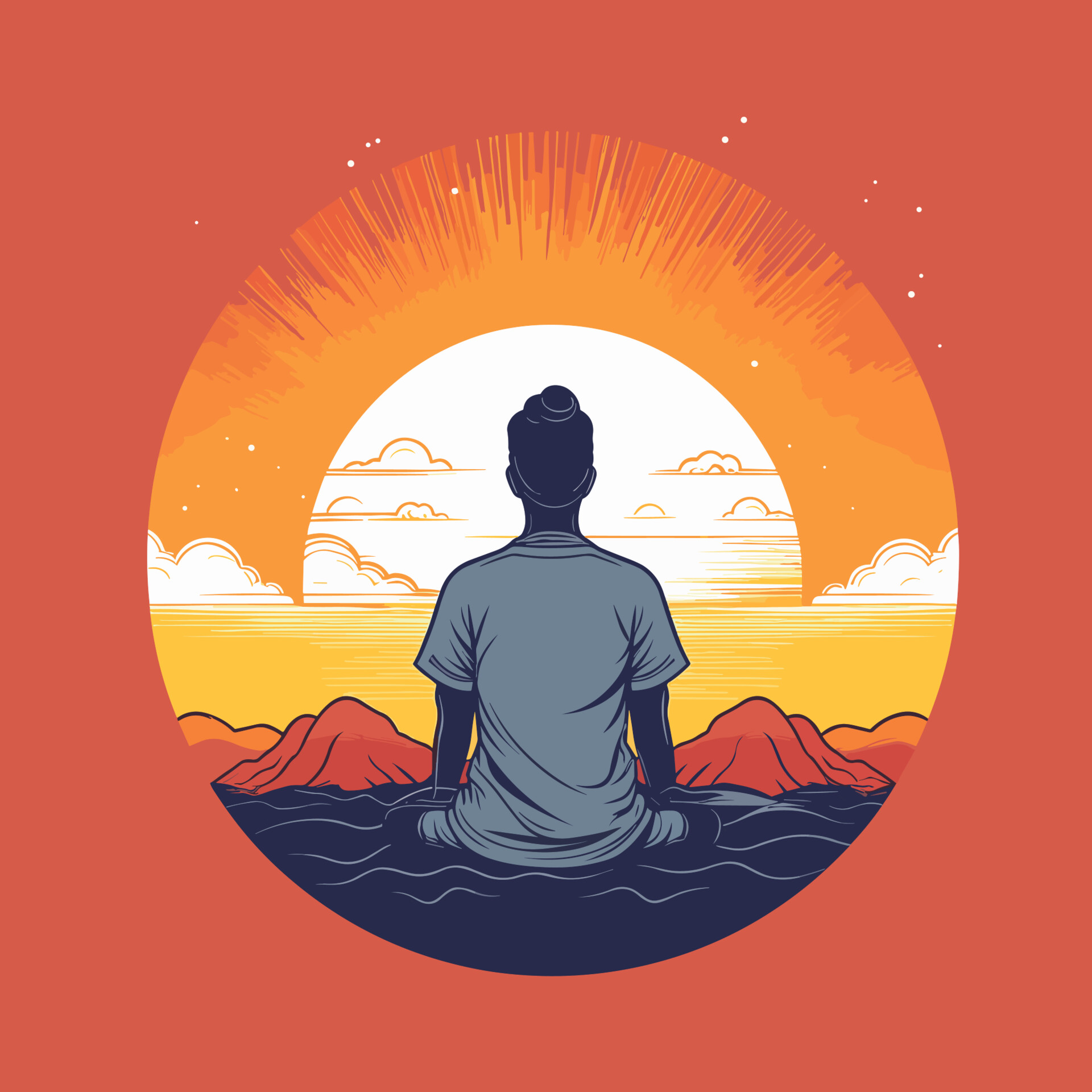 ArtStation - line art of a person meditating in front of a sunset