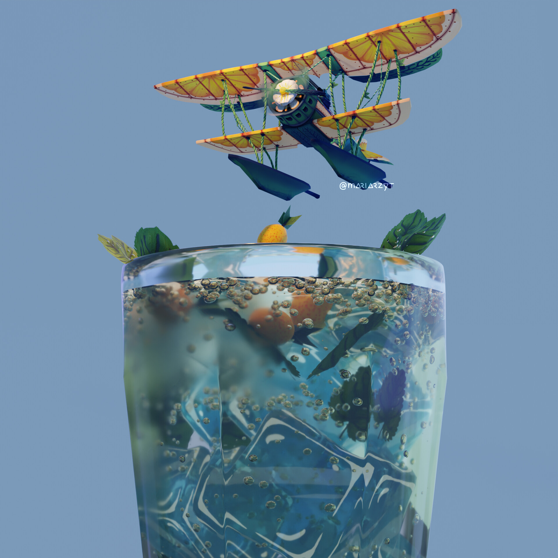 MASHA - Lemondrop - Rigged Handpainted Biplane