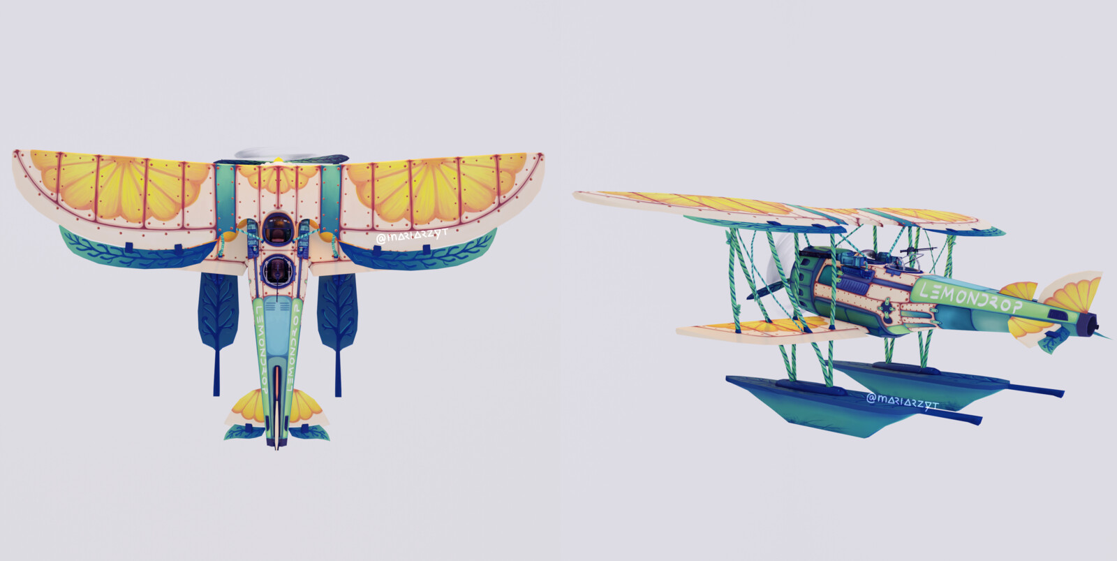 MASHA - Lemondrop - Rigged Handpainted Biplane
