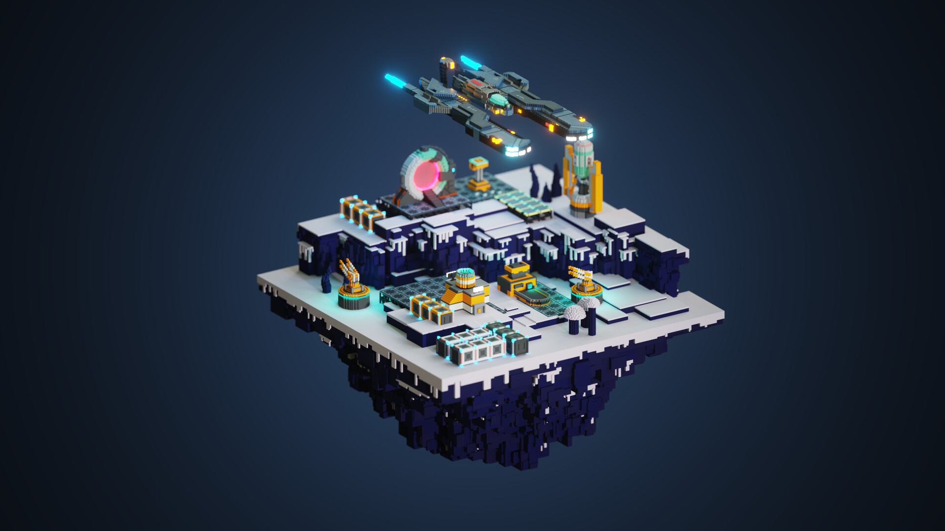 ArtStation - Voxel art spaceship and alien planet