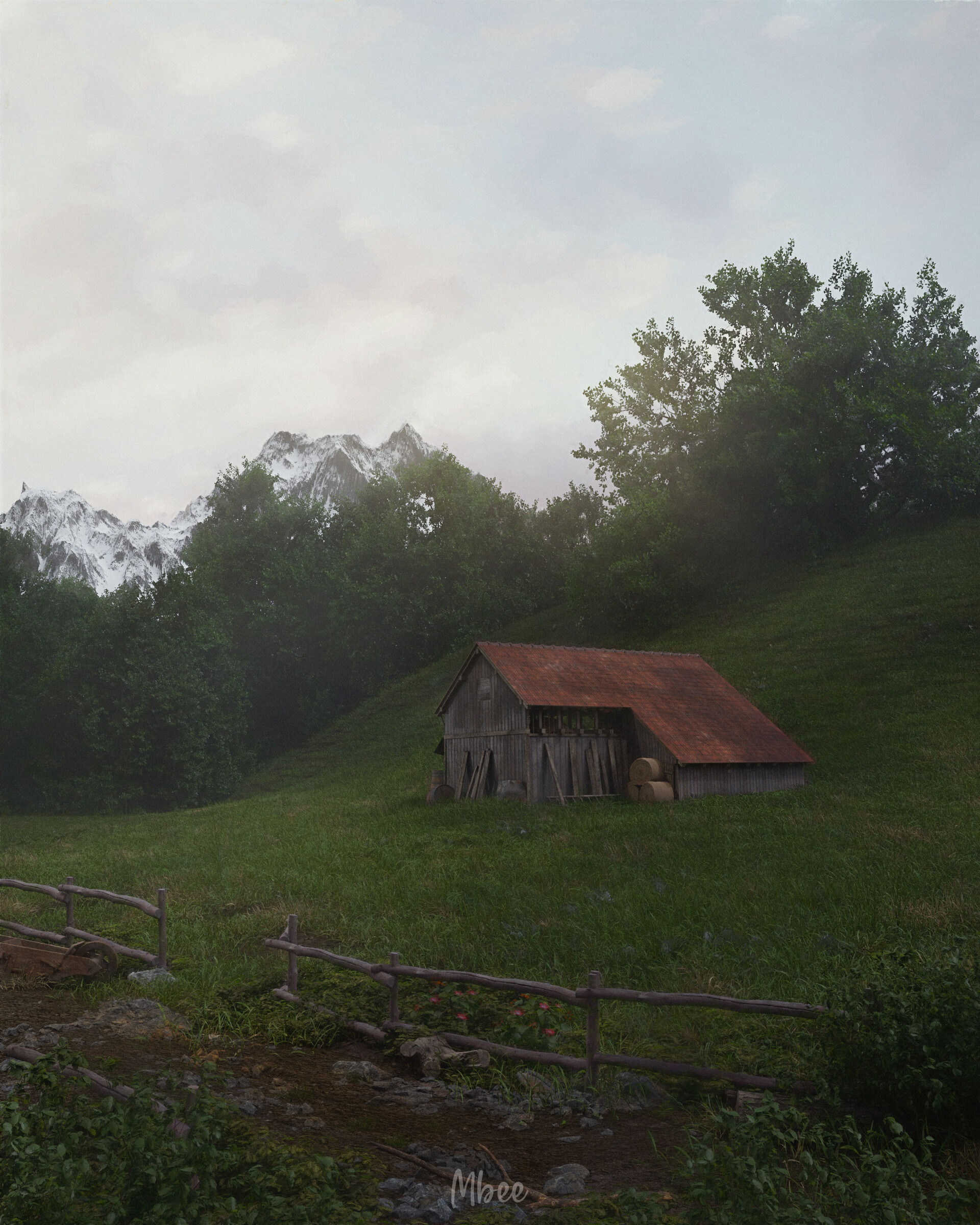 ArtStation - Barn in an open field