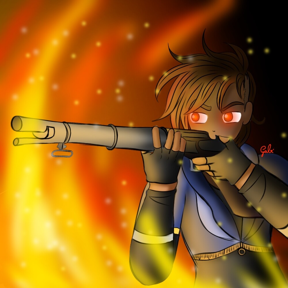 ArtStation - [OC] A girl with his weapon and fire