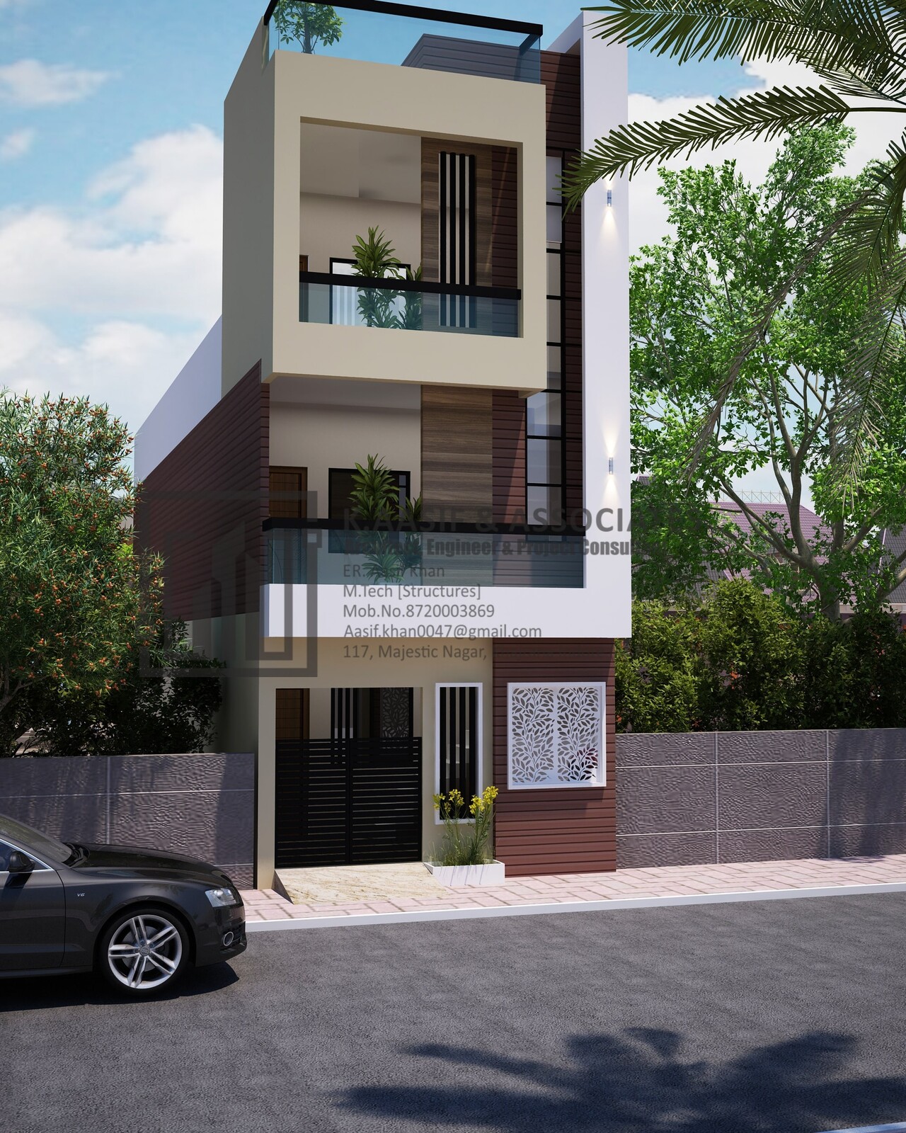 Aasif Khan - 15 foot wide house elevation design By K.Aasif and Associates