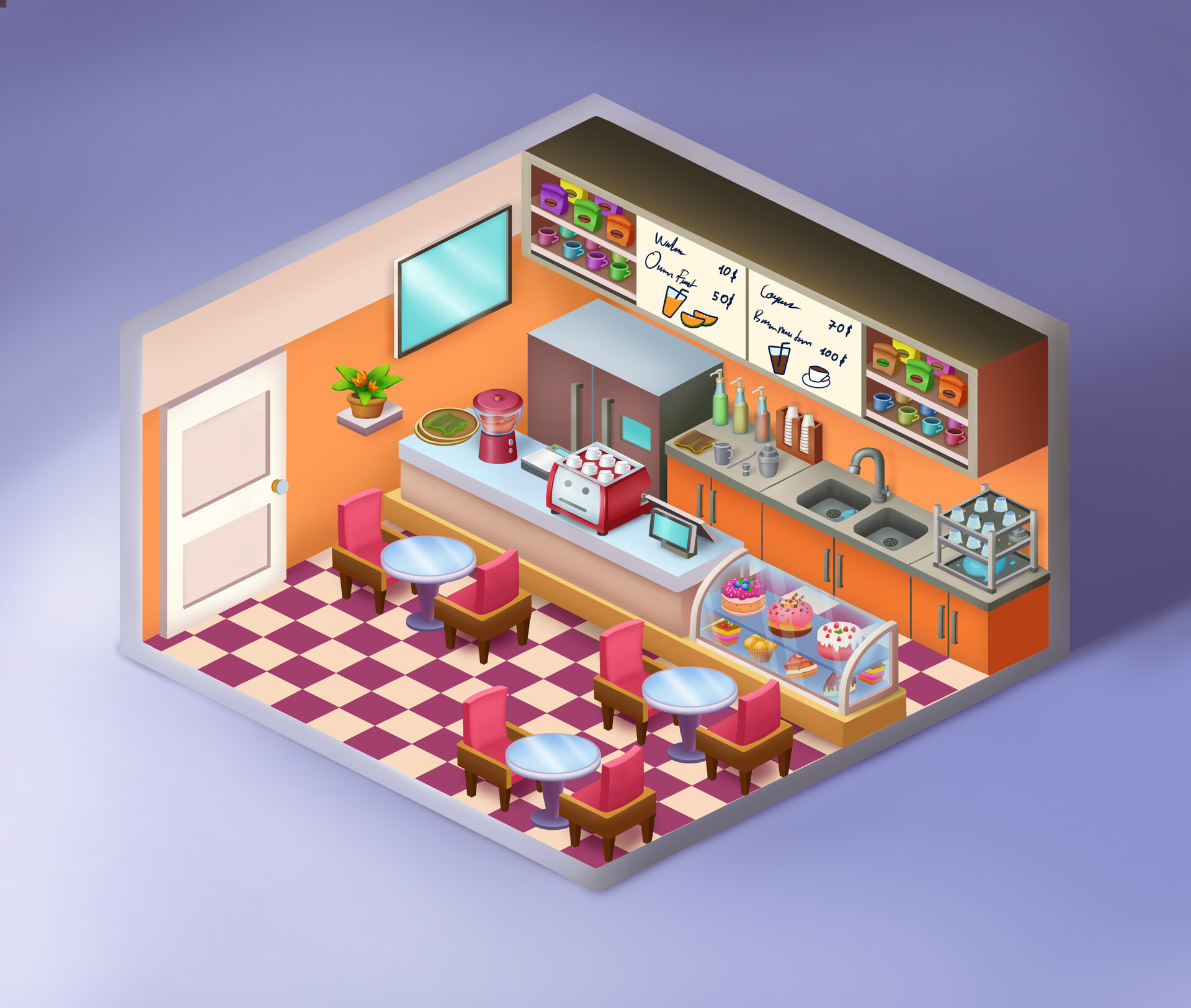 ArtStation - Coffee shop isometric