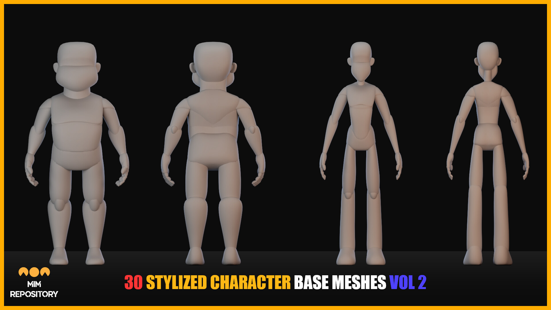 3D Assets Repository - 30 stylized character Base Meshes - VOL 2
