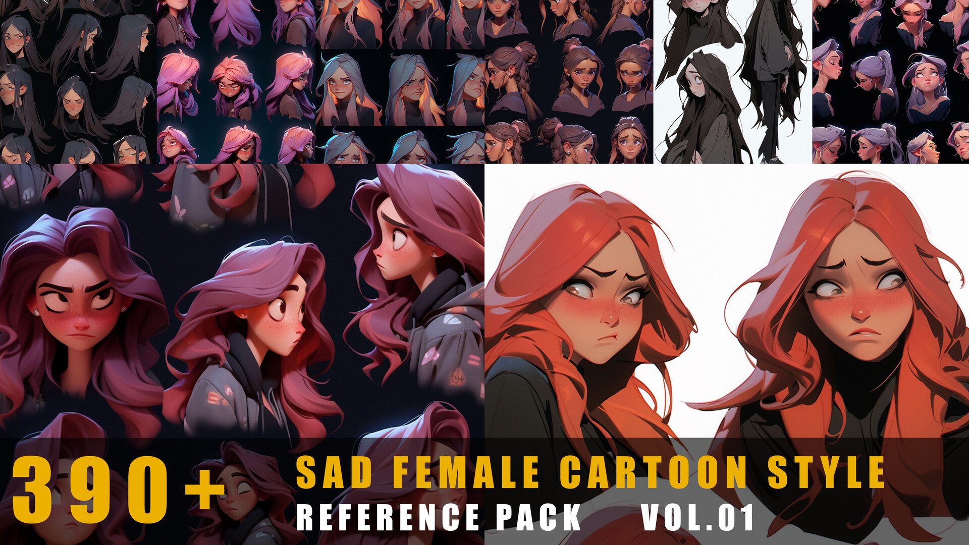 WaterLaw's Studio - 390+ Sad Female Cartoon Style - References Pack Vol.01