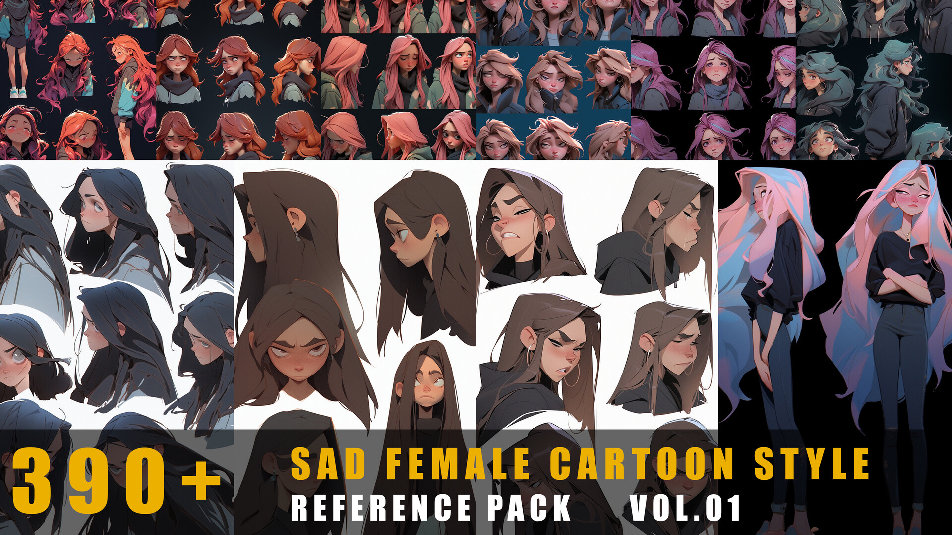 WaterLaw's Studio - 390+ Sad Female Cartoon Style - References Pack Vol.01